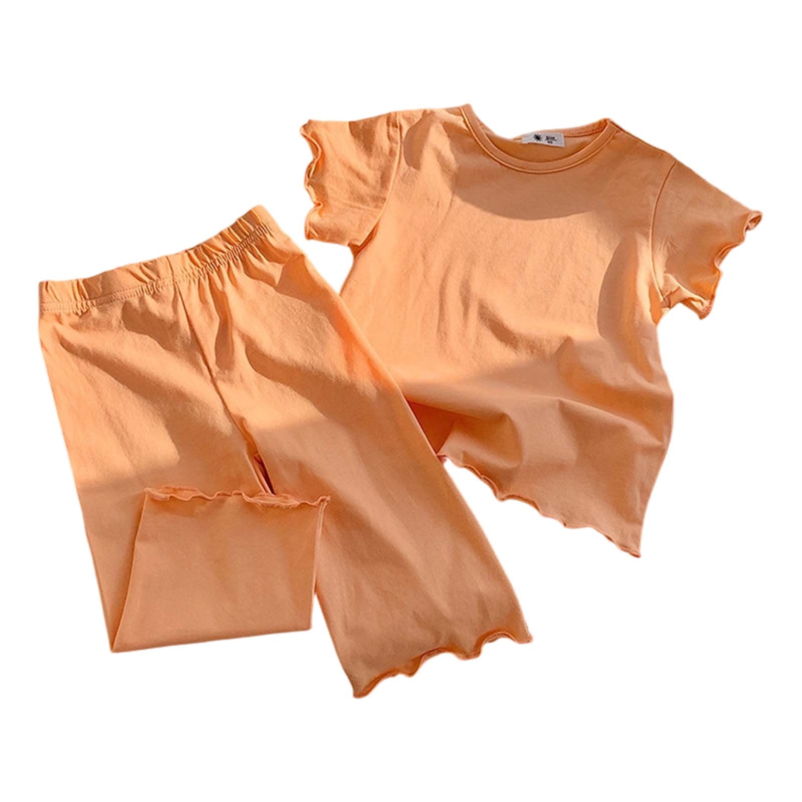 WOYY Little Girls Pajamas Cotton Short Sleeve T Shirt Crop Pants ...