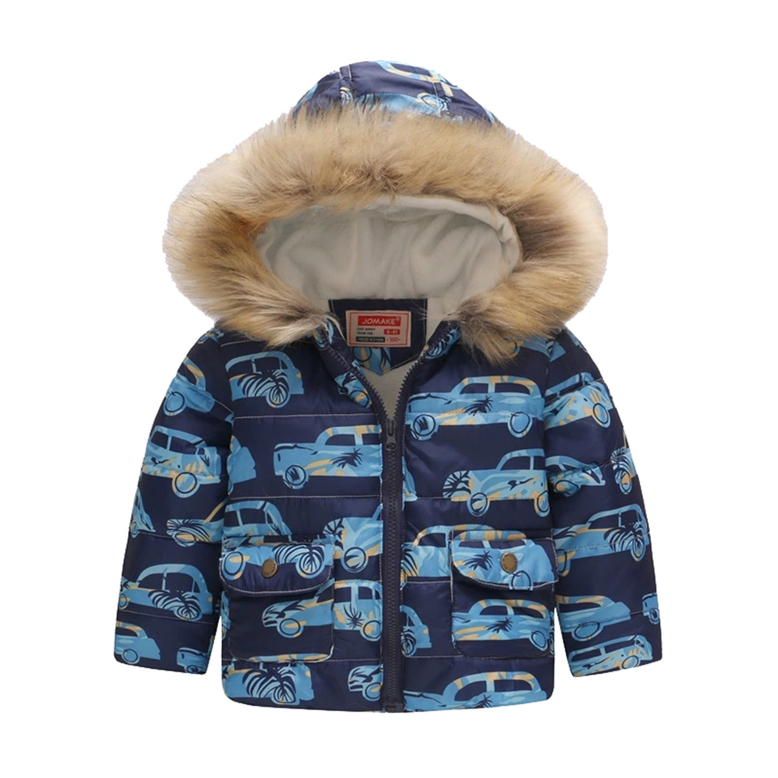 WOYY Little Girls Parka Coat Cartoon Print Hooded Puffer Jacket Fur ...