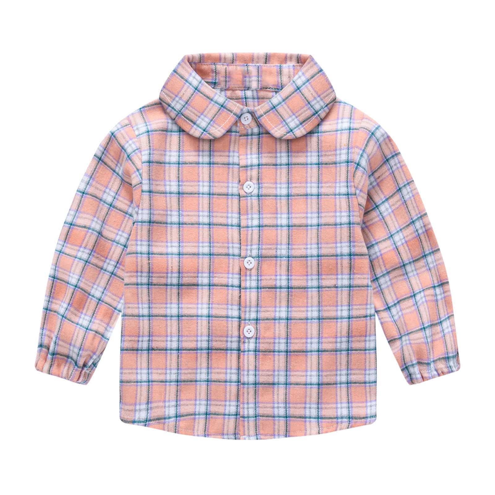 WOYY Little Girls Plaid Long Sleeve Shirt Unisex Casual Button Down ...