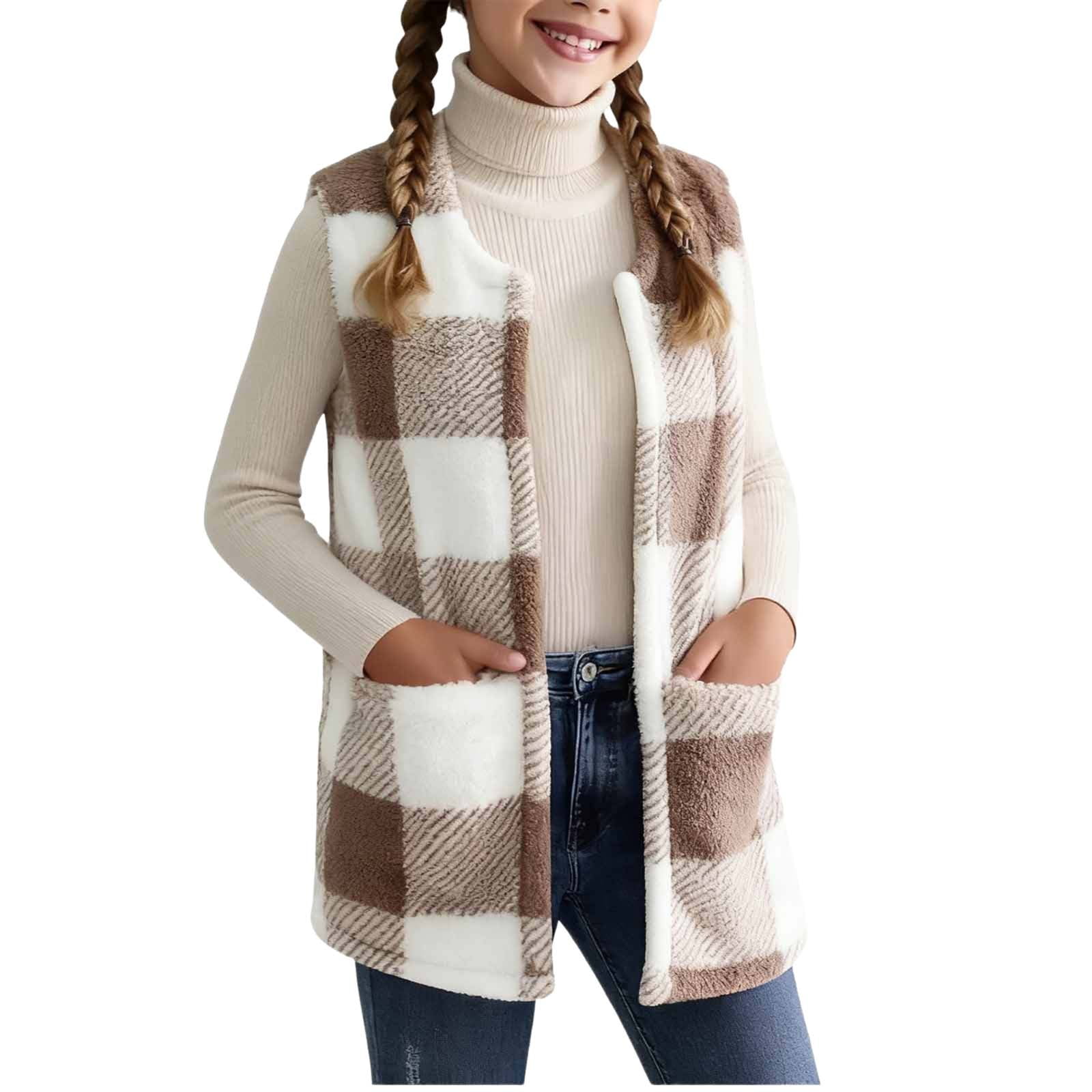 WOYY Little Girls Reversible Vest Plaid Sleeveless Jacket with Pocket ...
