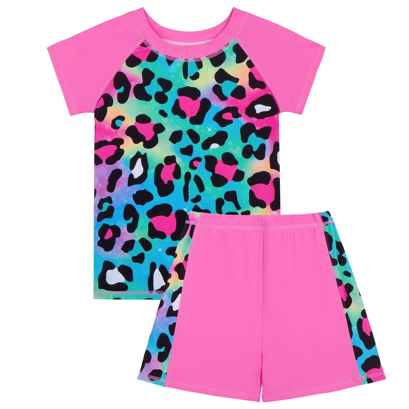 WOYY Little Girls Short Sleeve Rash Guard Shorts 2-Piece Swimsuit ...