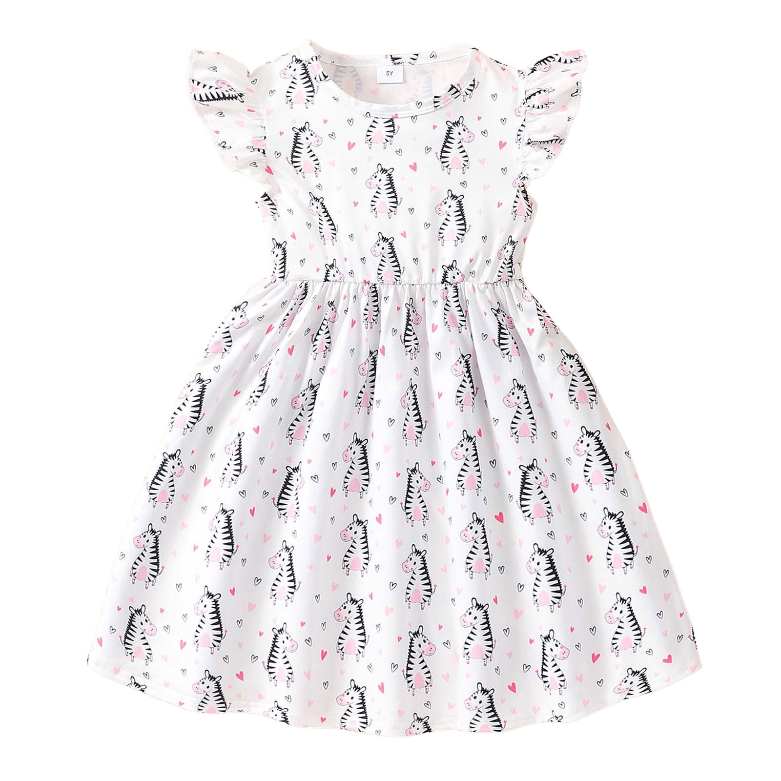 WOYY Little Girls Summer Dress Cartoon Horse Prints Ruffle Casual Midi ...