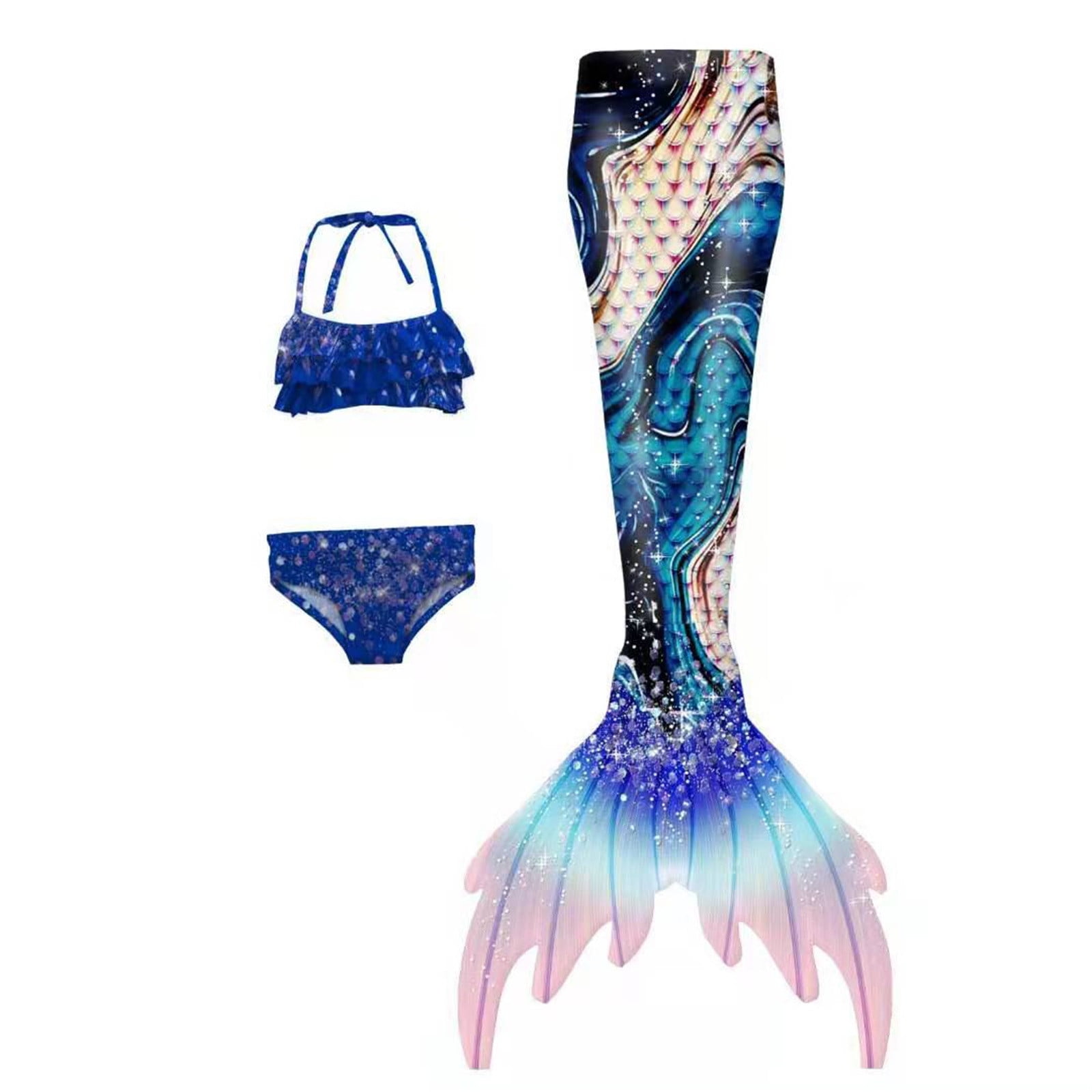 WOYY Little Girls Swimsuit Ruffle Halter Bikini Set and Fish Tail, 3 ...