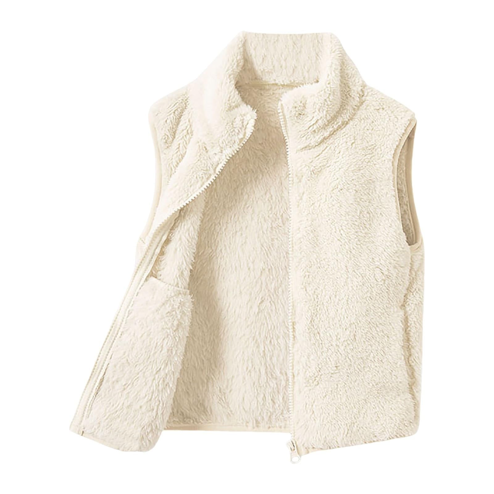 WOYY Little Girls Teddy Fleece Vest Solid Plain Full Zip Vest Mock Neck ...