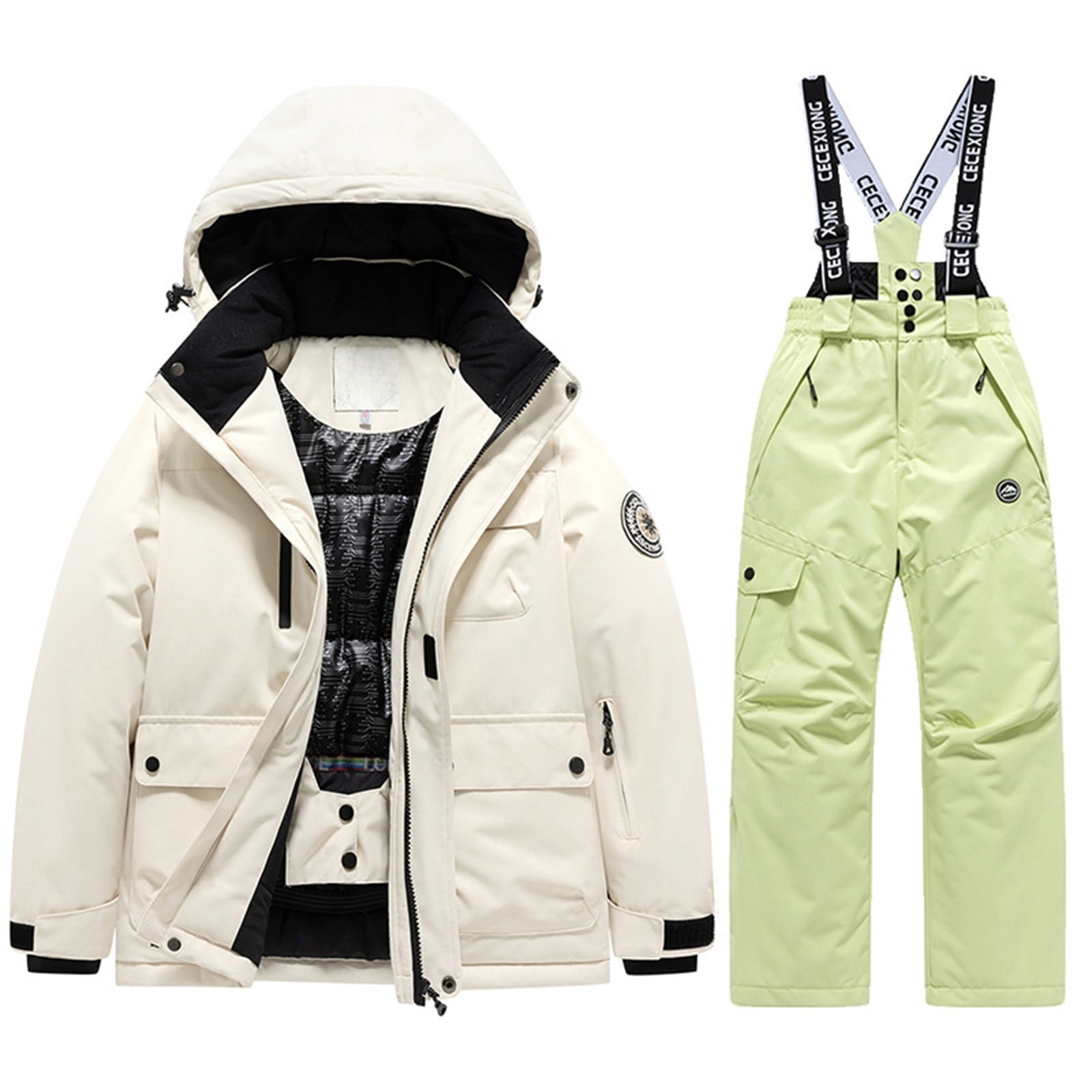 WOYY Little Girls Winter Ski Suit Hooded Jacket Suspenders Pants ...