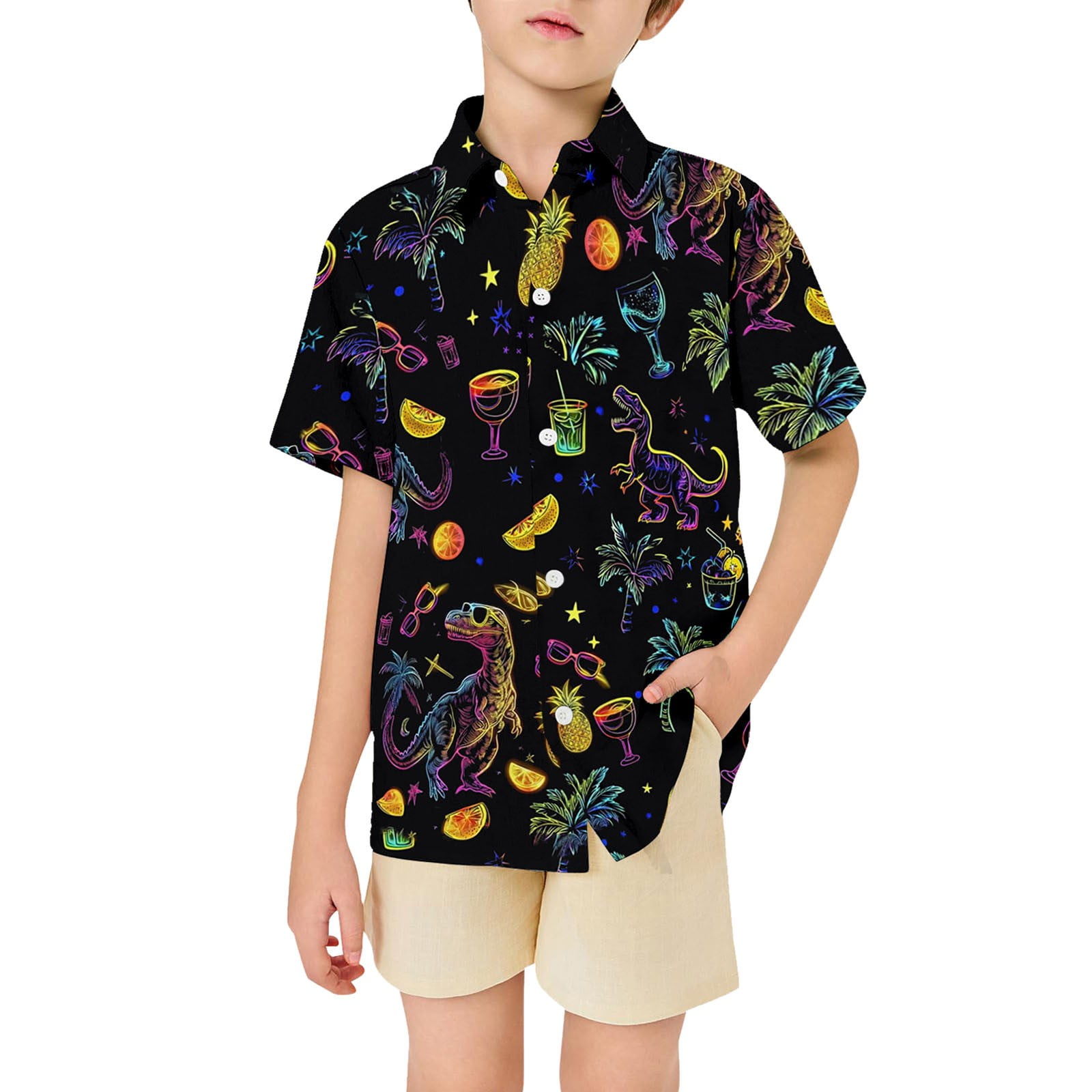 WOYY Teen Boys Hawaii Beach Shirt Casual Short Sleeve Button Down Shirt ...