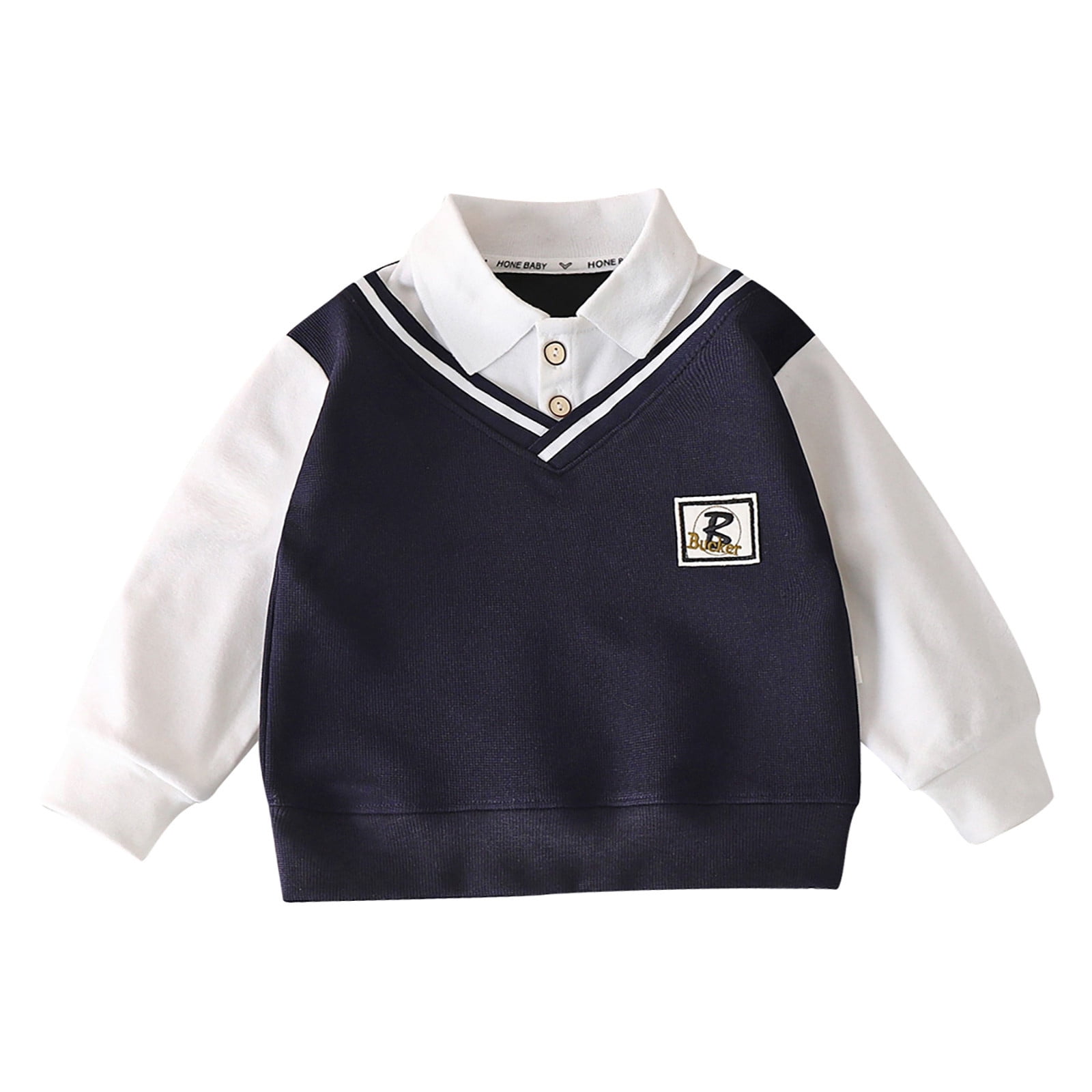 WOYY Teen Boys School Polo Shirt Varsity Sweater Long Sleeve Pullover ...