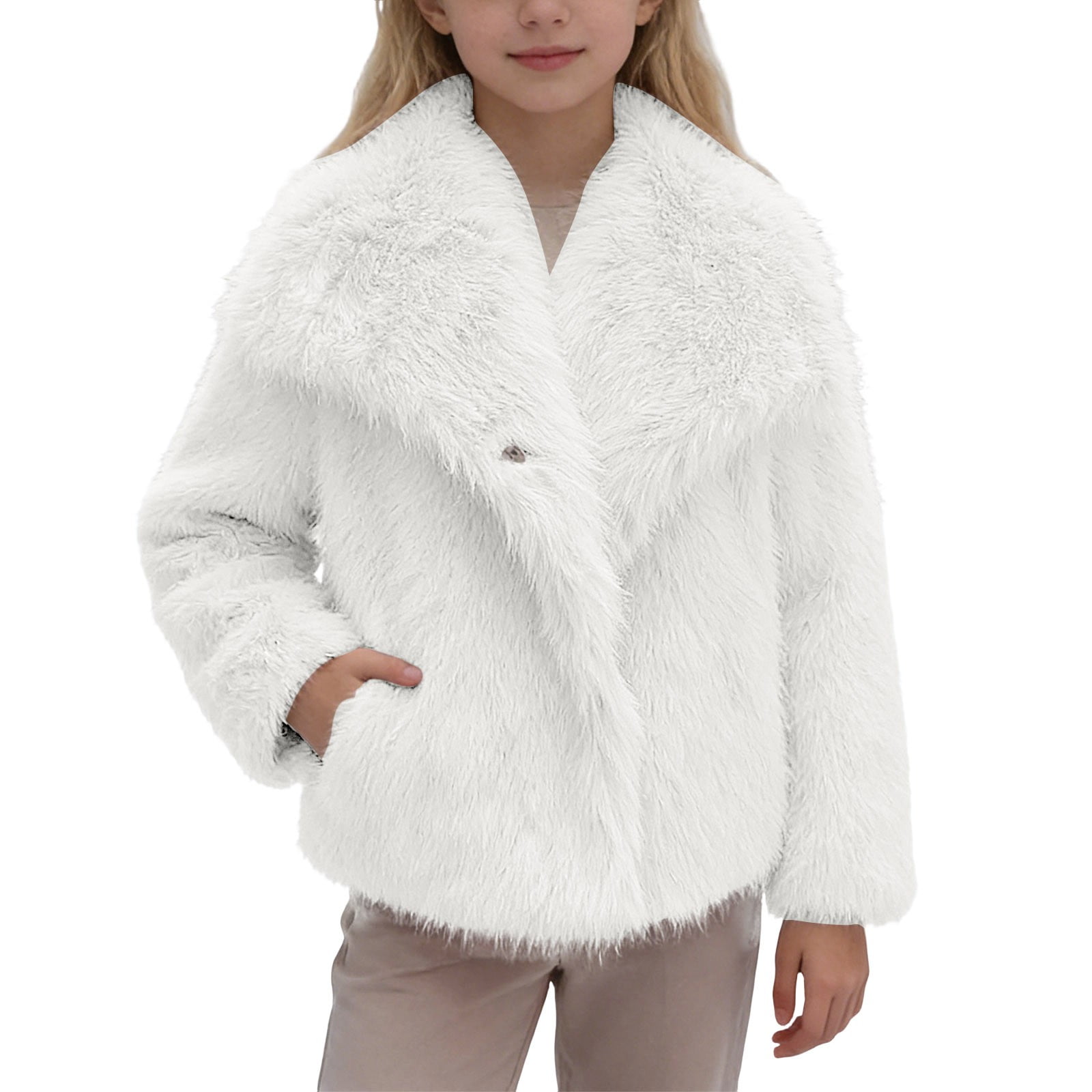 WOYY Teen Girls Faux Fur Coat Fuzzy Fleece Winter Warm Jacket Outerwear ...