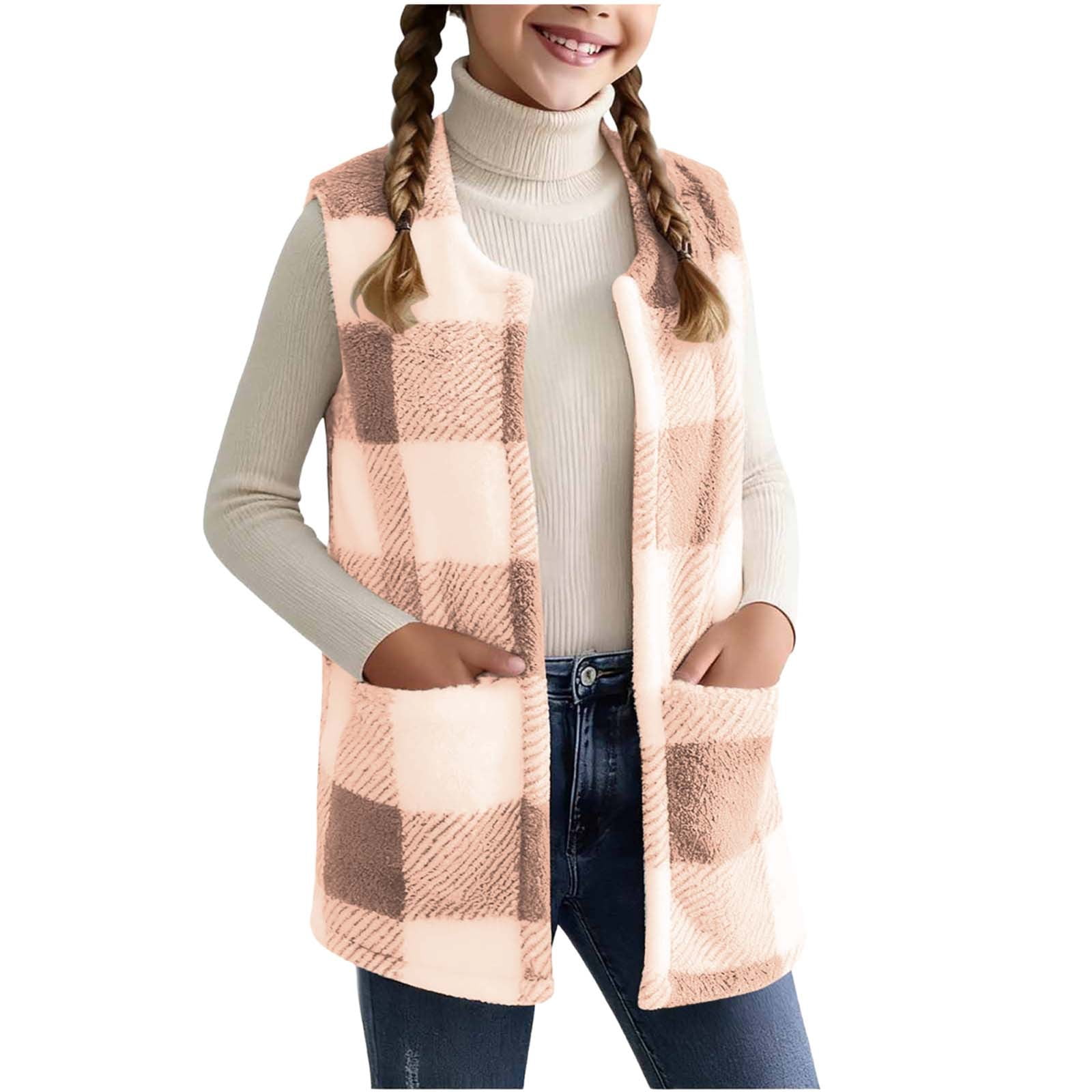 WOYY Teen Girls Reversible Vest Plaid Sleeveless Jacket with Pocket ...
