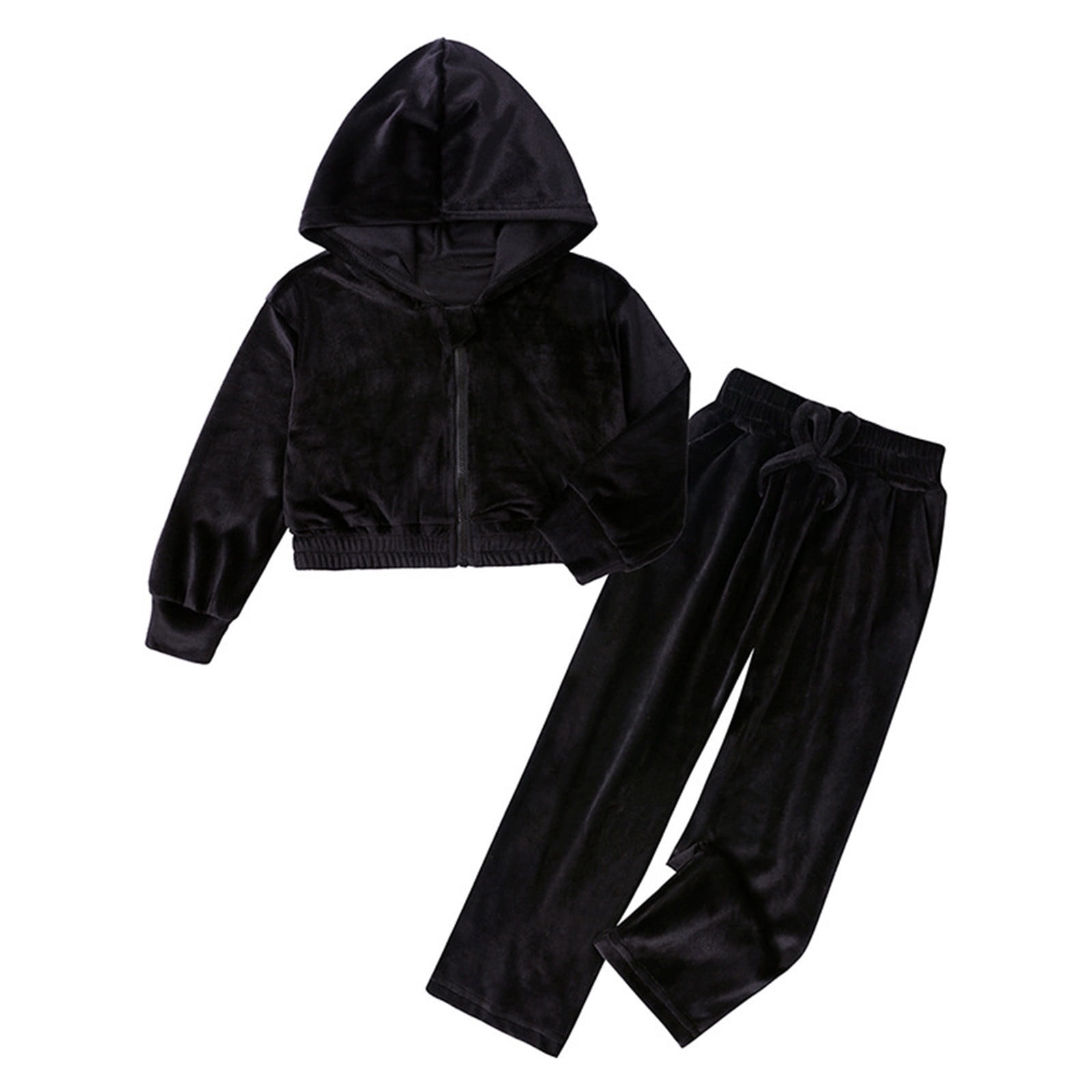 WOYY Girls Velour Tracksuit Velvet Hooded Jacket Pants Outfit Set ...