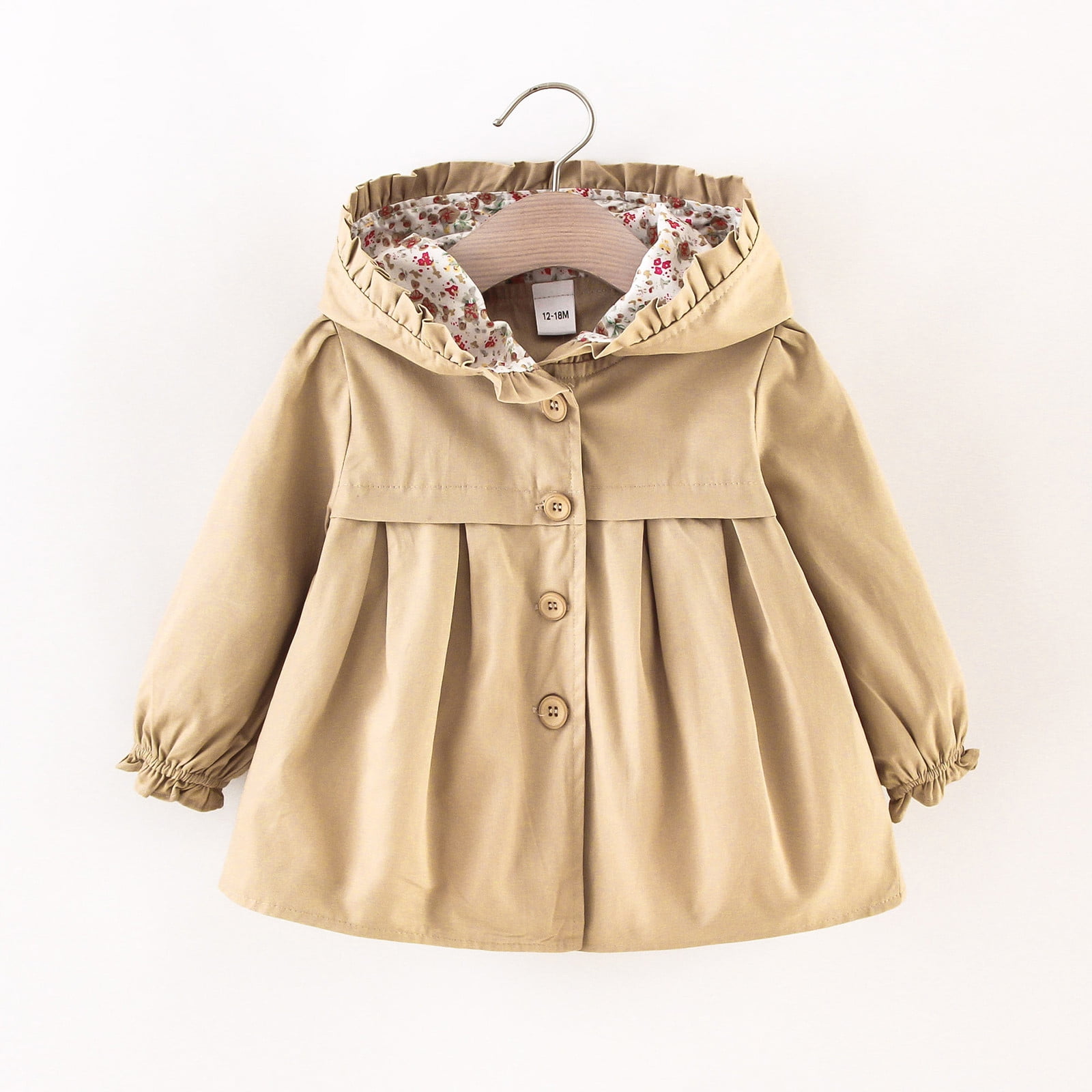 WOYY Toddle Girls Hooded Jacket Floral Ruffle Trench Coat Spring Fall ...