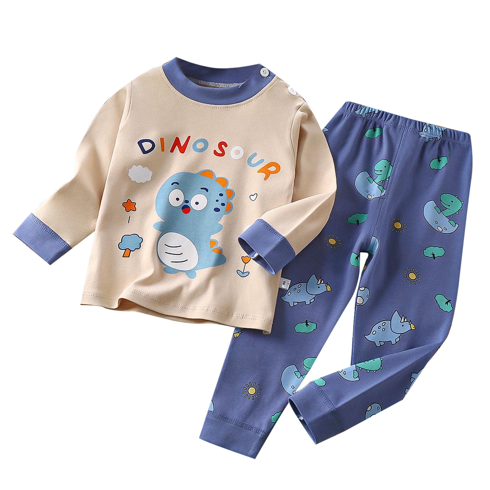 WOYY Toddler Boy's Cartoon Prints Pajamas Sleepwear Warm Long Sleeve T ...