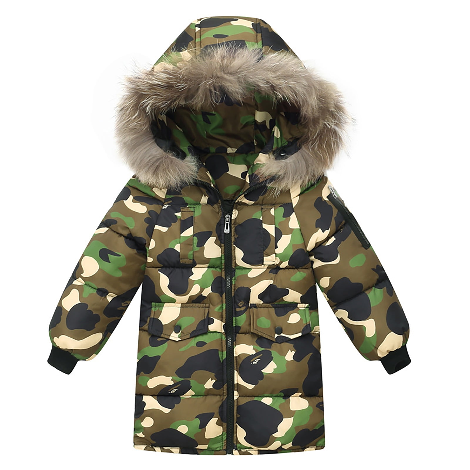 WOYY Toddler Boys Winter Camo Jacket Thick Warm Fur Trim Hooded Puffer Coat Outerwear - Walmart.com