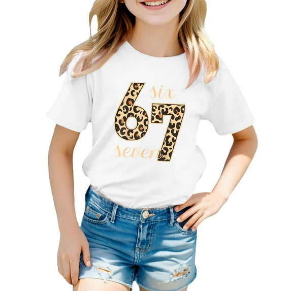 WOYY Toddler Girls 6 7 T-Shirt Casual Short Sleeve Round Neck T-Shirt ...