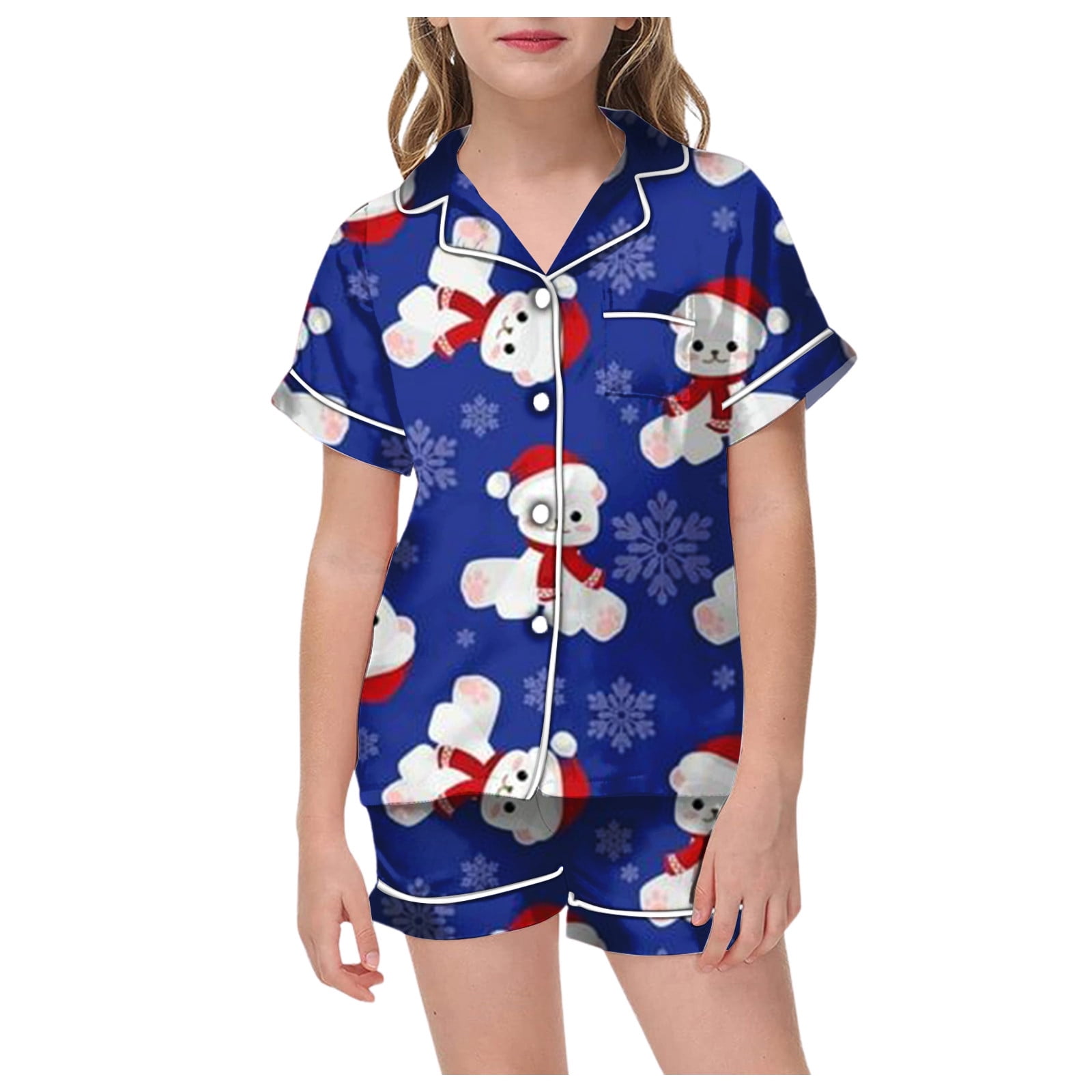 WOYY Toddler Girls Christmas Pajamas Santa Print Short Sleeved Shirt ...