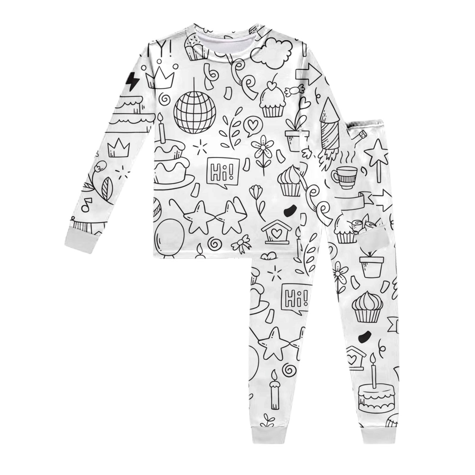 Hiijoy Toddler Girls DIY Hand Painted Pajamas Long Sleeved Top Pants ...