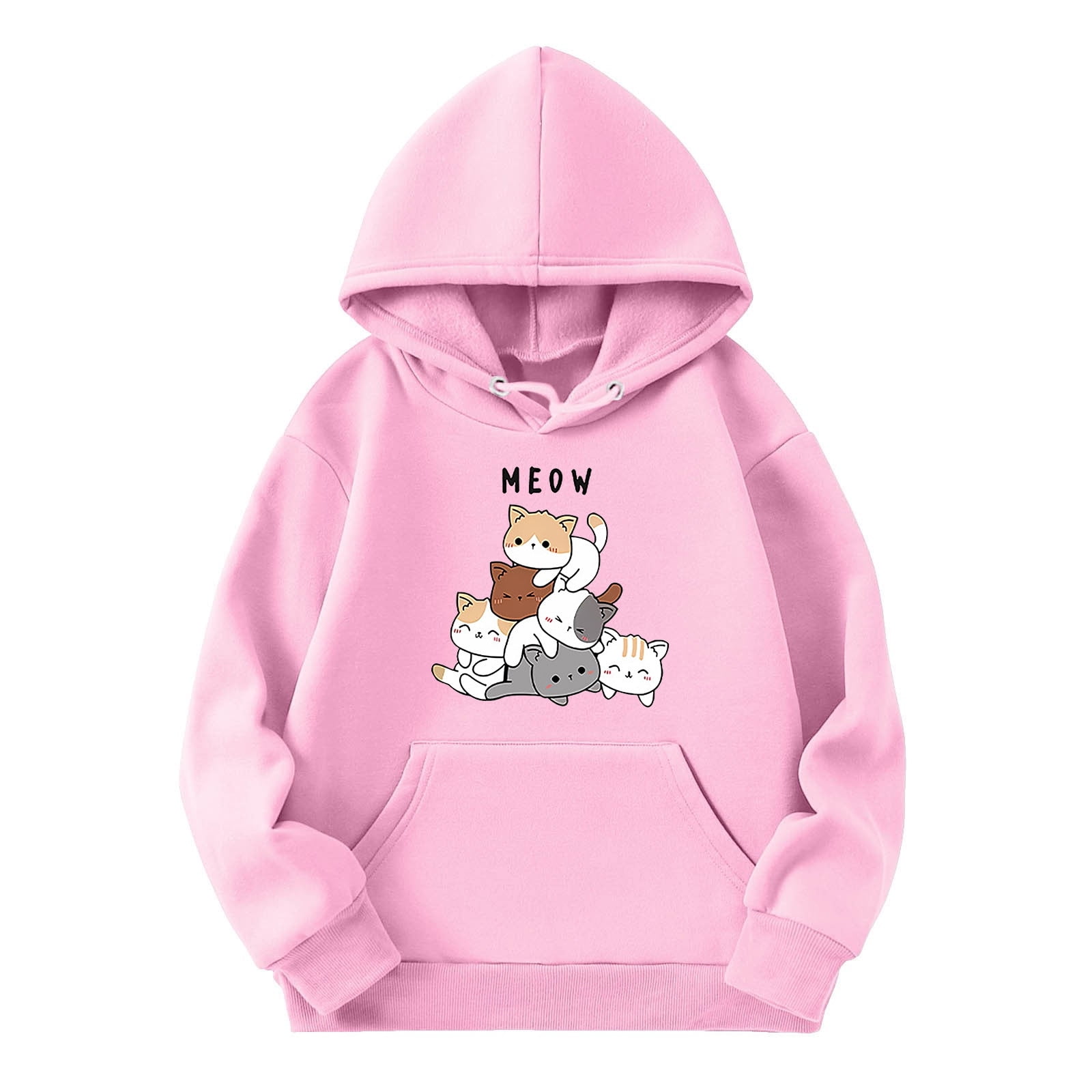 WOYY Toddler Girls Hoodie Cartoon Cat Print Hooded Sweatshirt Casual ...