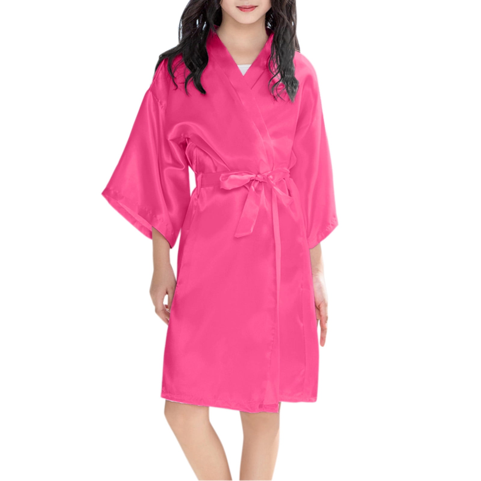 WOYY Toddler Girls Kimono Bathrobe Solid Silk Satin Night Robe ...