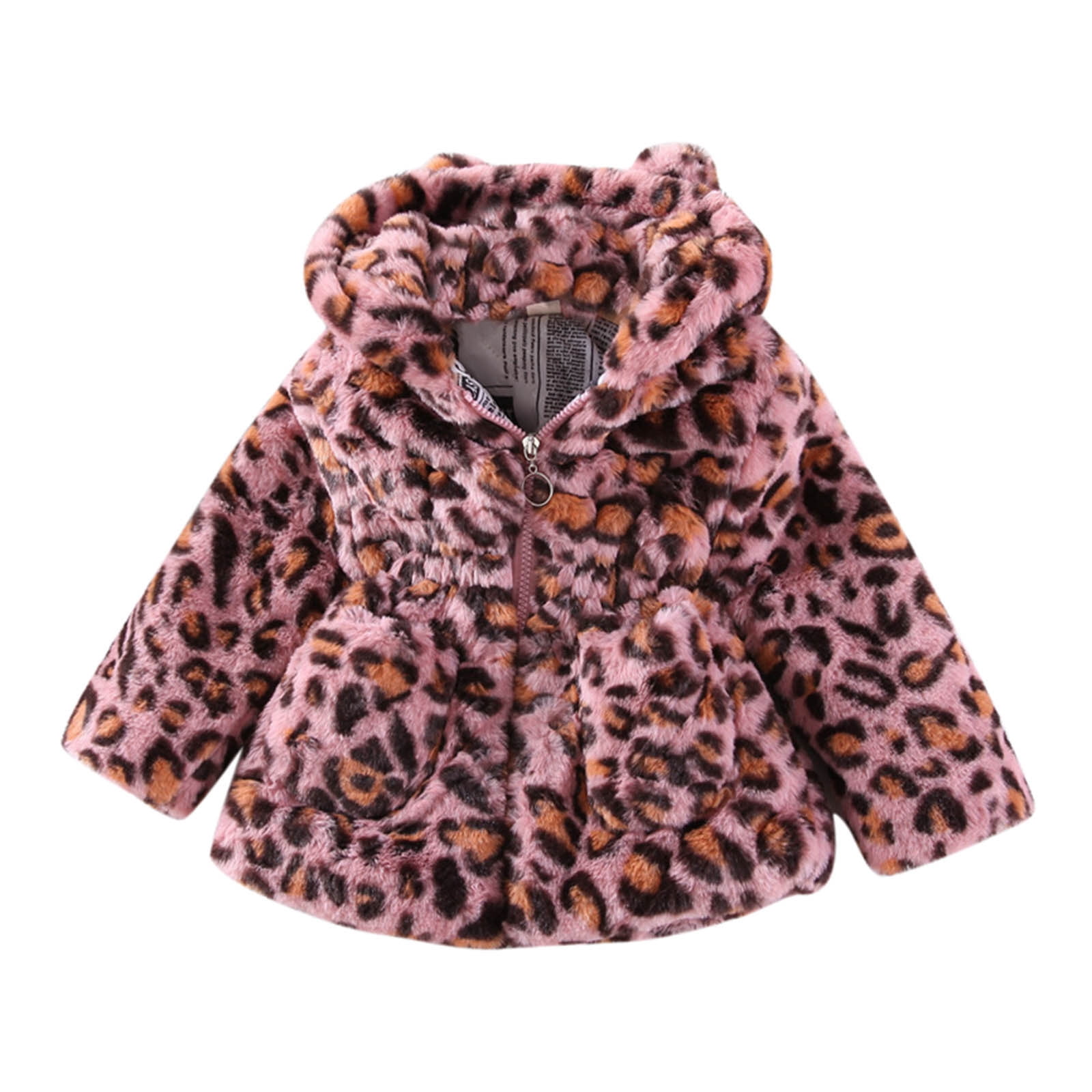 WOYY Toddler Girls Leopard Coat Winter Fuzzy Warm Hooded Jacket Cozy ...