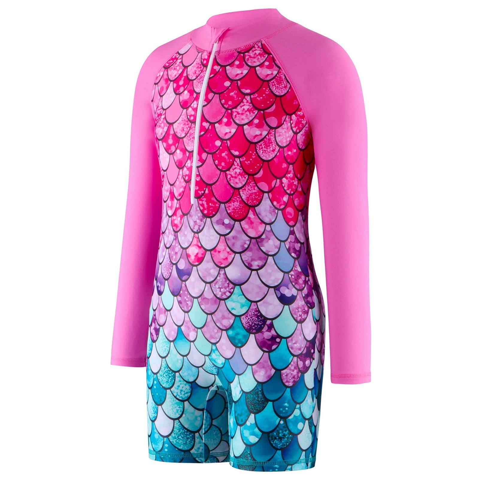 WOYY Toddler Girls Long Sleeve Zip-Up Rash Guard One-Piece Swimsuit UPF ...