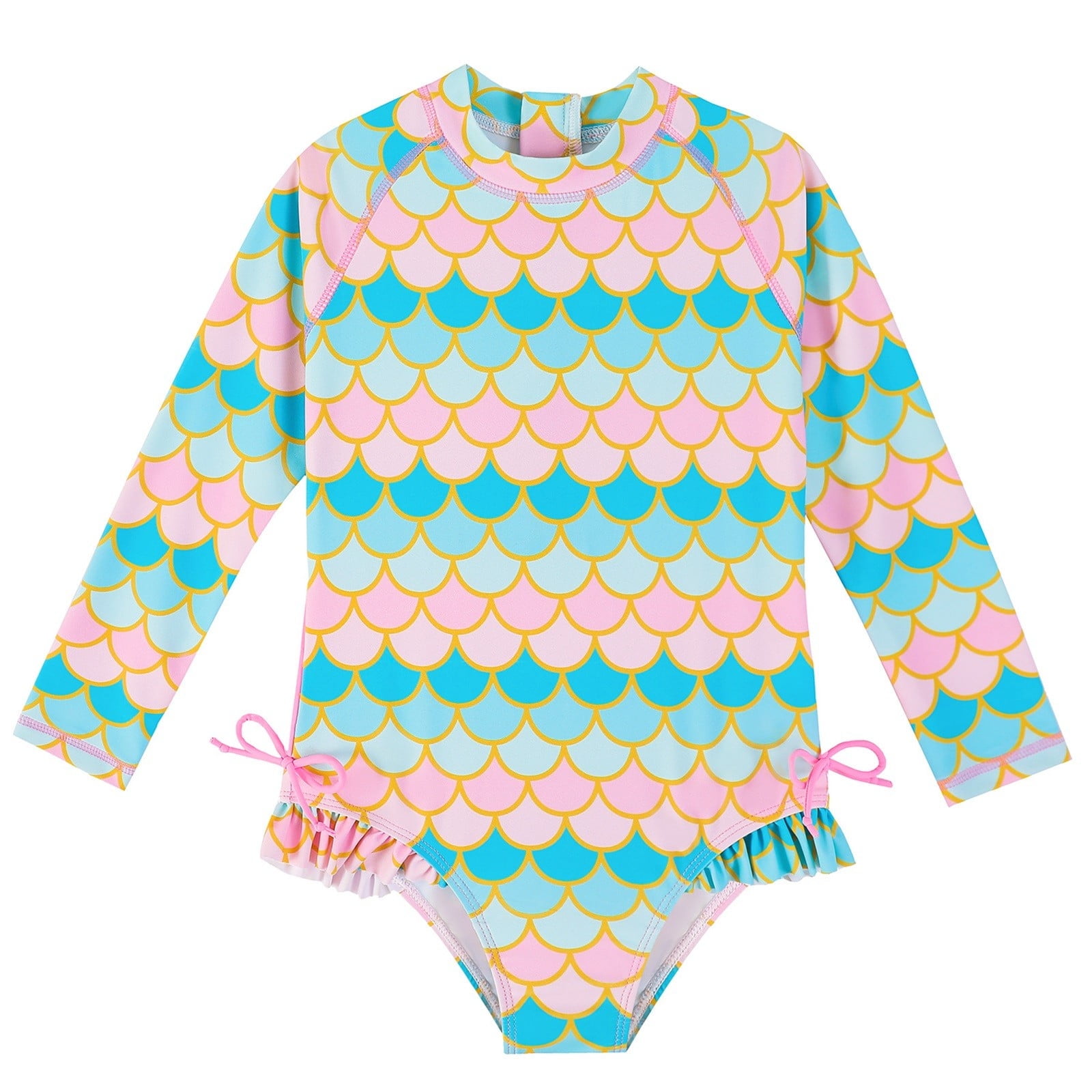 WOYY Toddler Girls Long Sleeve Zip-Up Rash Guard One-Piece Swimsuit ...