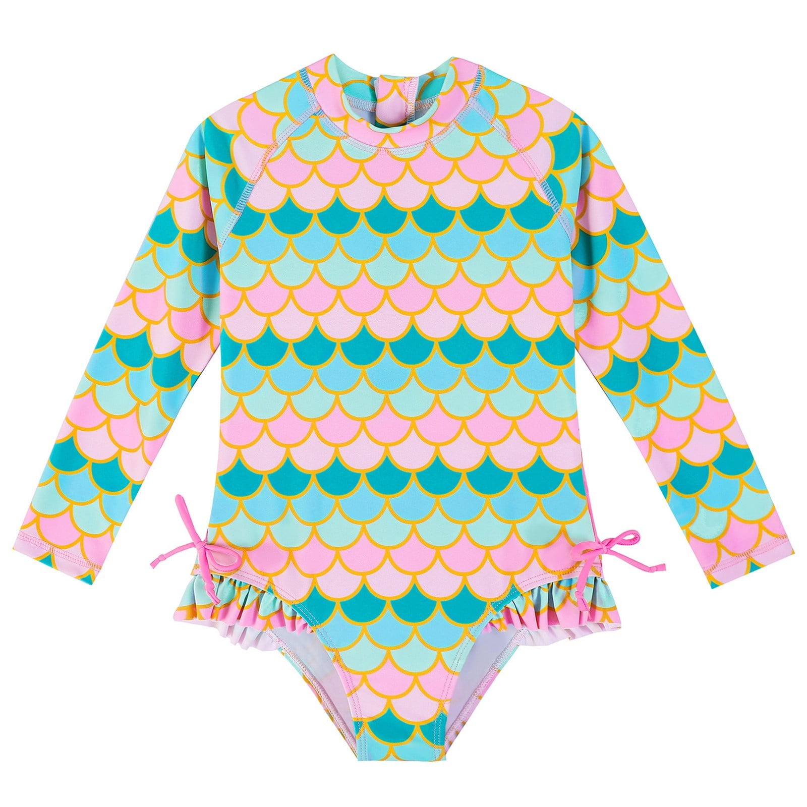 WOYY Toddler Girls Long Sleeve Zip-Up Rash Guard One-Piece Swimsuit ...