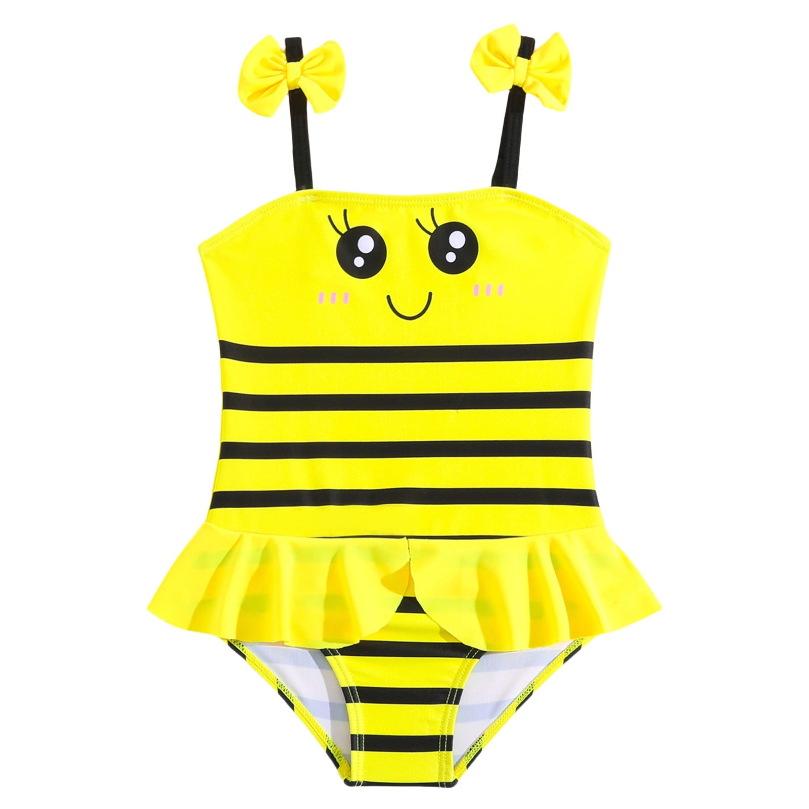WOYY Toddler Girls One-Piece Swimsuit Cartoon Bee Ruffle Cute Bathing ...