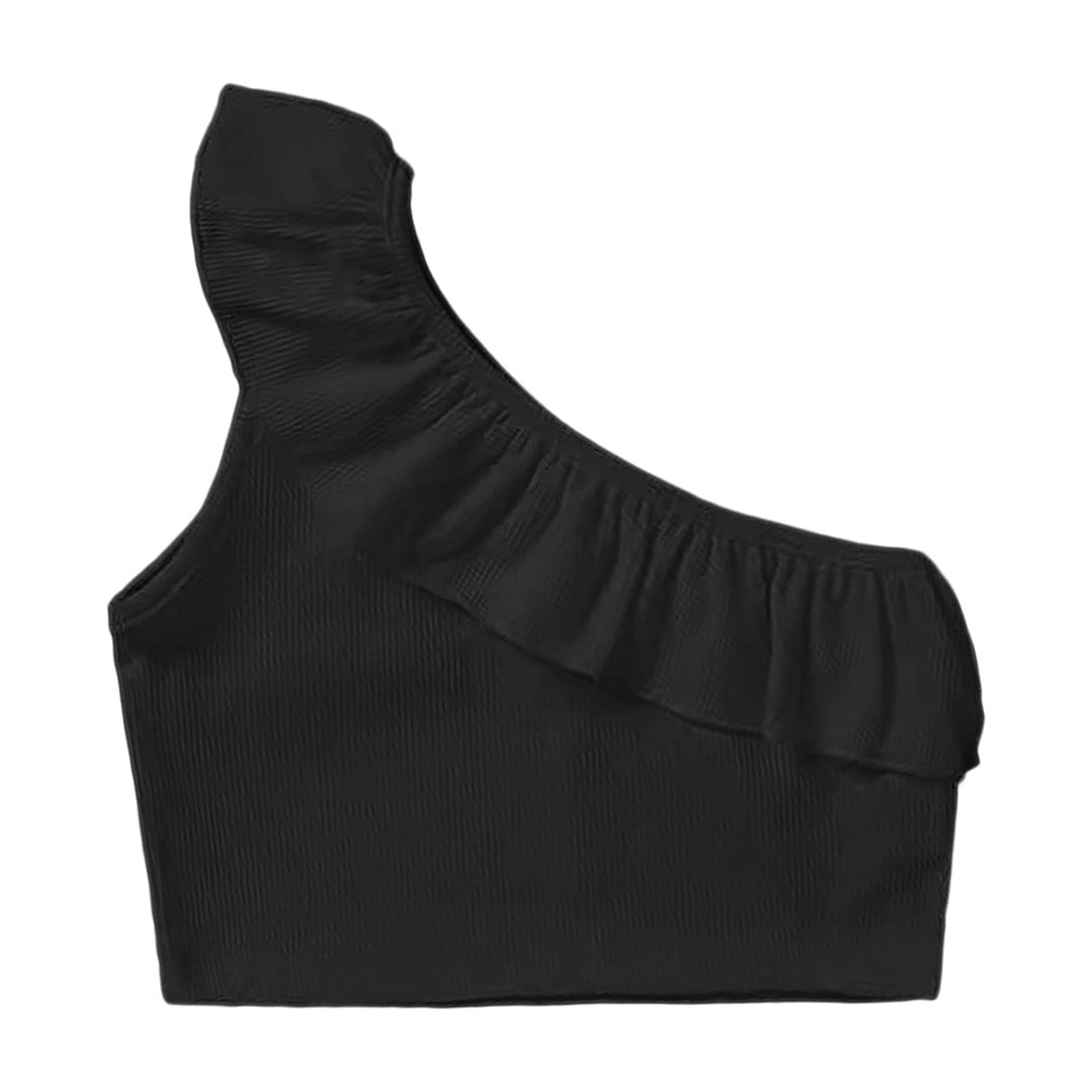 WOYY Toddler Girls One Shoulder Vest Summer Solid Ruffle Sleeveless ...