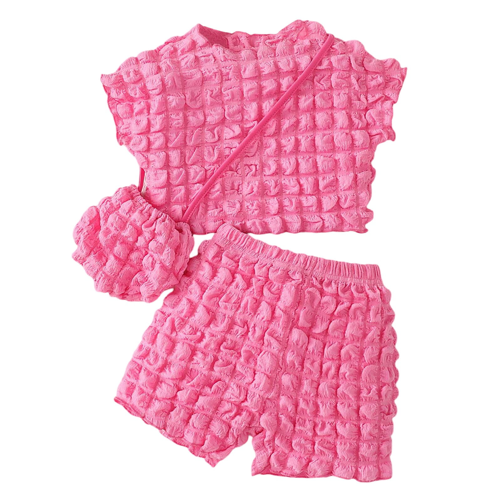 WOYY Toddler Girls Summer Outfits Solid Puff T-Shirt Shorts Bag 3-Piece ...