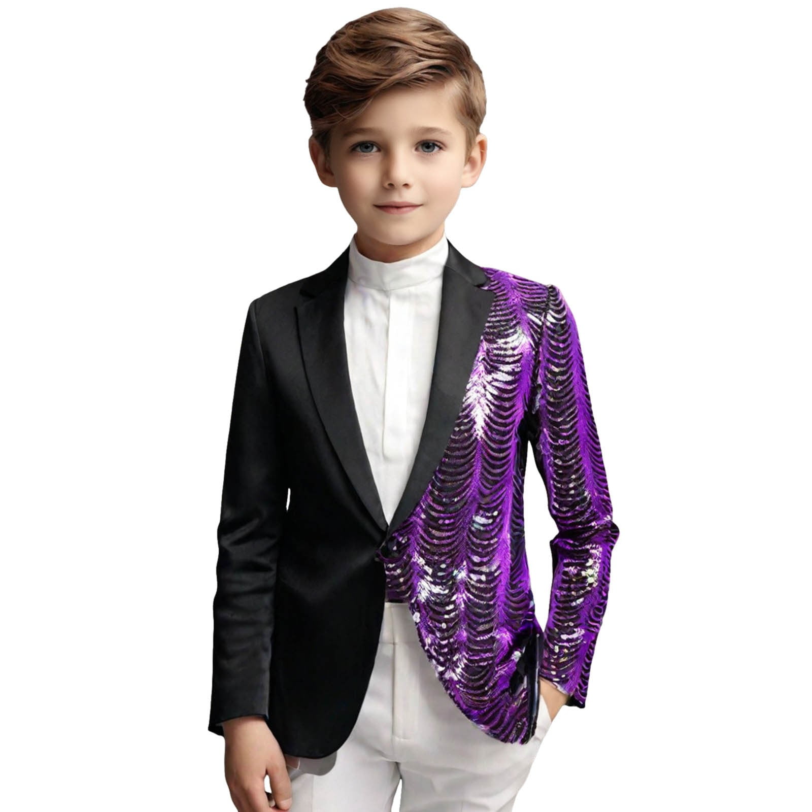 WOYY Tween Boys Formal Prom Party Suit Jacket Fashion Sequin Glitter ...