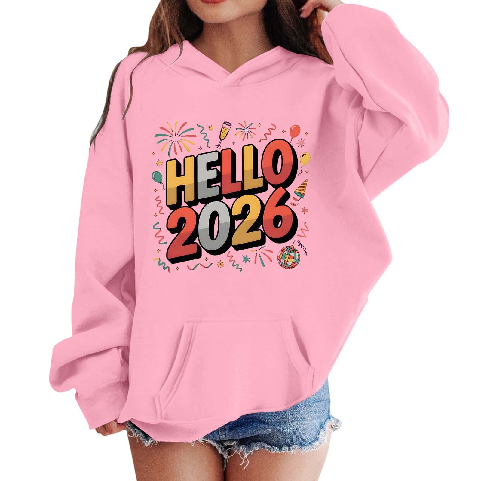 WOYY Tween Girls 2026 Loose Hoodie Letter Print New Year Hooded ...