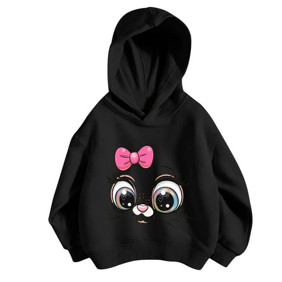 WOYY Tween Girls Cute Hoodie Cartoon Cat Print Active Hooded Sweatshirt ...