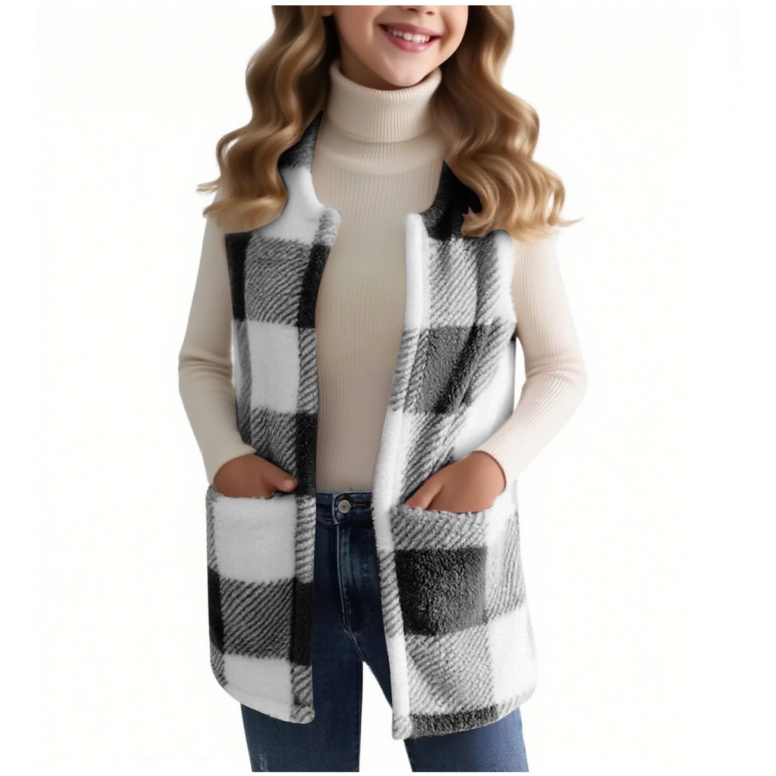 WOYY Tween Girls Reversible Vest Plaid Sleeveless Jacket with Pocket ...