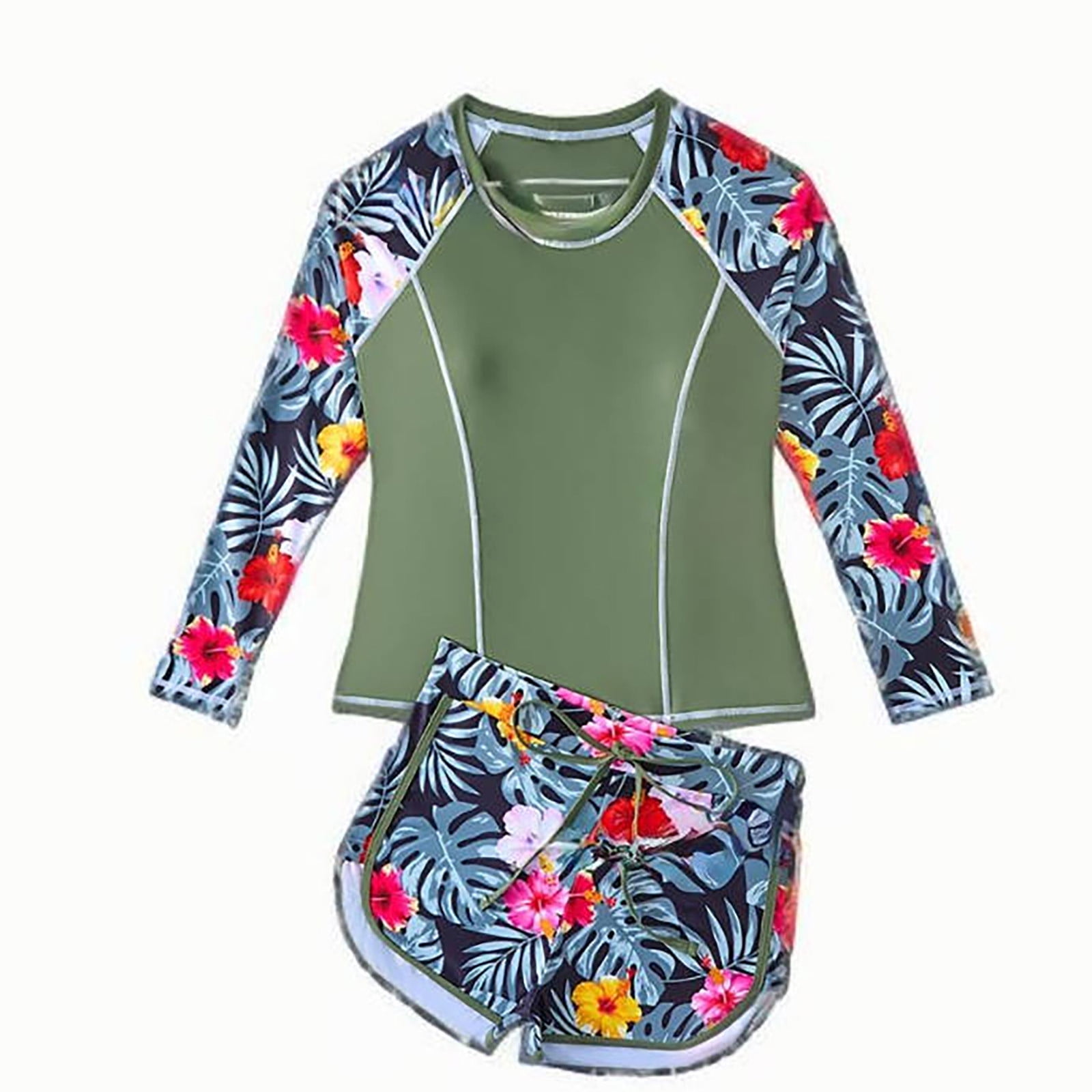WOYY Tween Girls Surf Swimsuit Long Sleeves Rash Guard Athletic Tankini ...