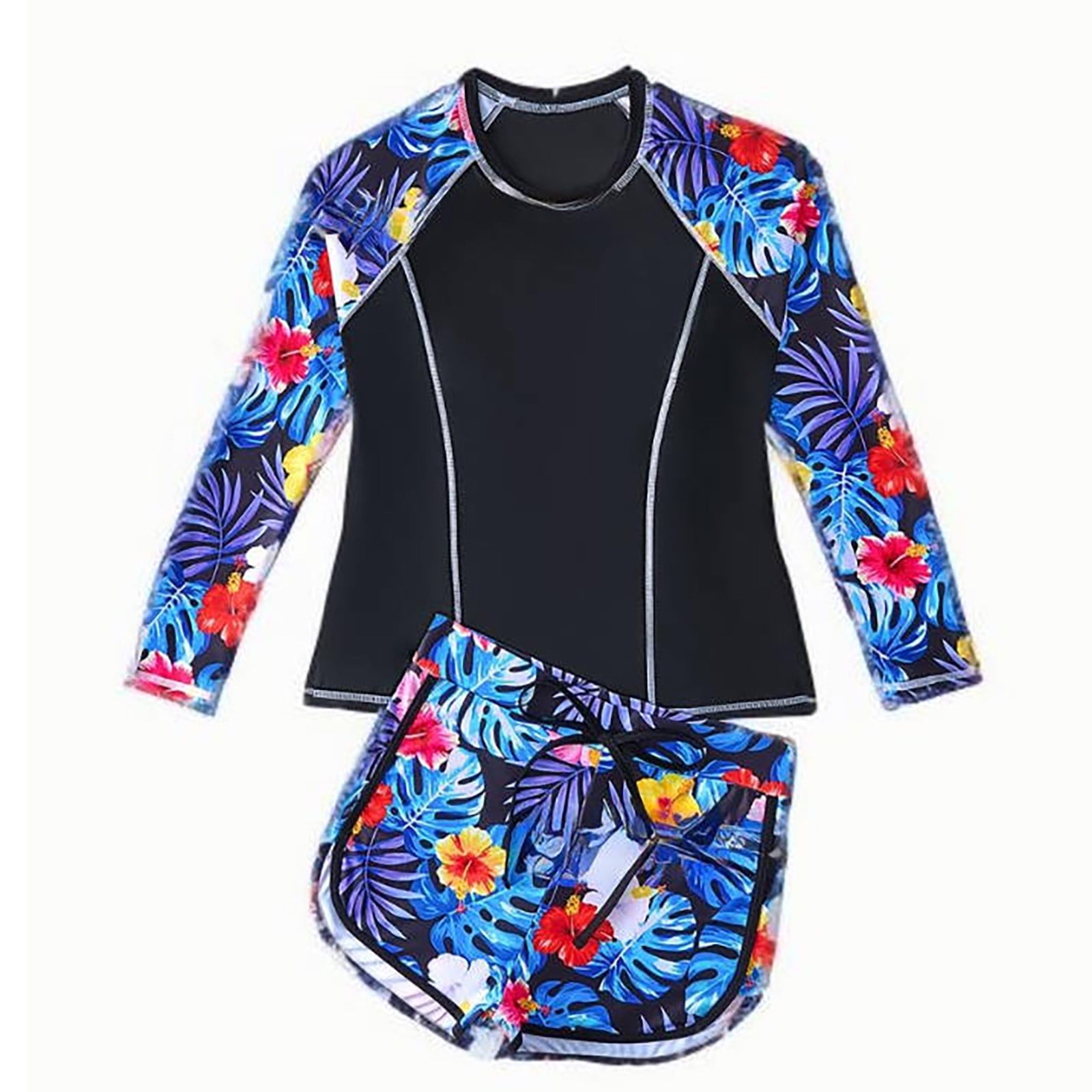 WOYY Tween Girls Surf Swimsuit Long Sleeves Rash Guard Athletic Tankini ...