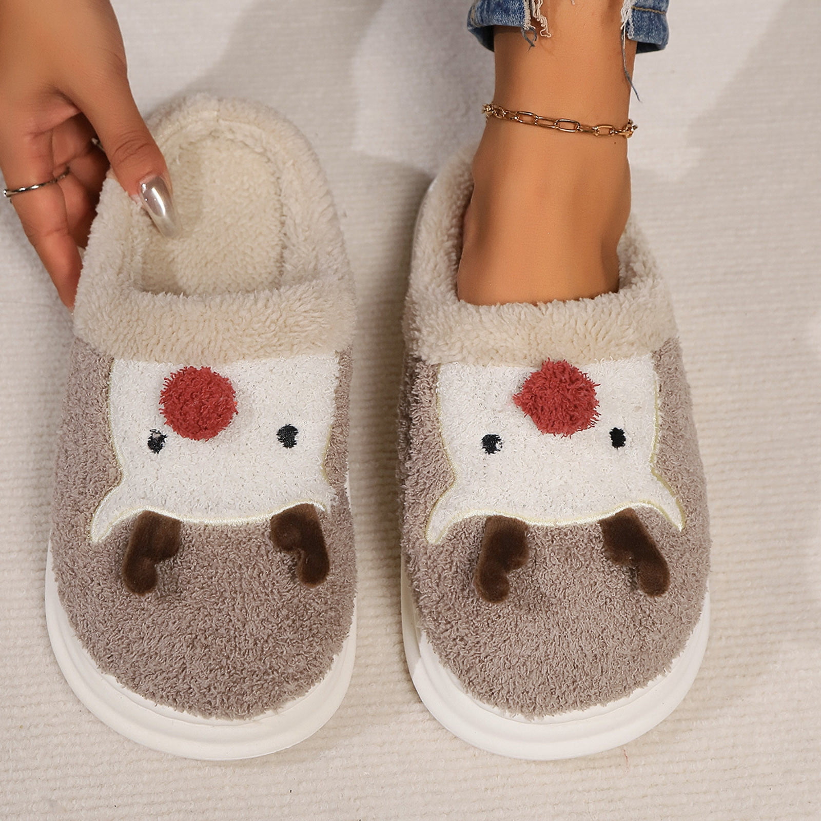 WOYY Women's Scuff Slippers Fuzzy Cartoon House Shoes Indoor & Outdoor ...