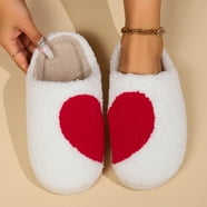 Douhoow Women Red Heart Slippers Cute Winter Fluffy Slippers Warm Plush ...