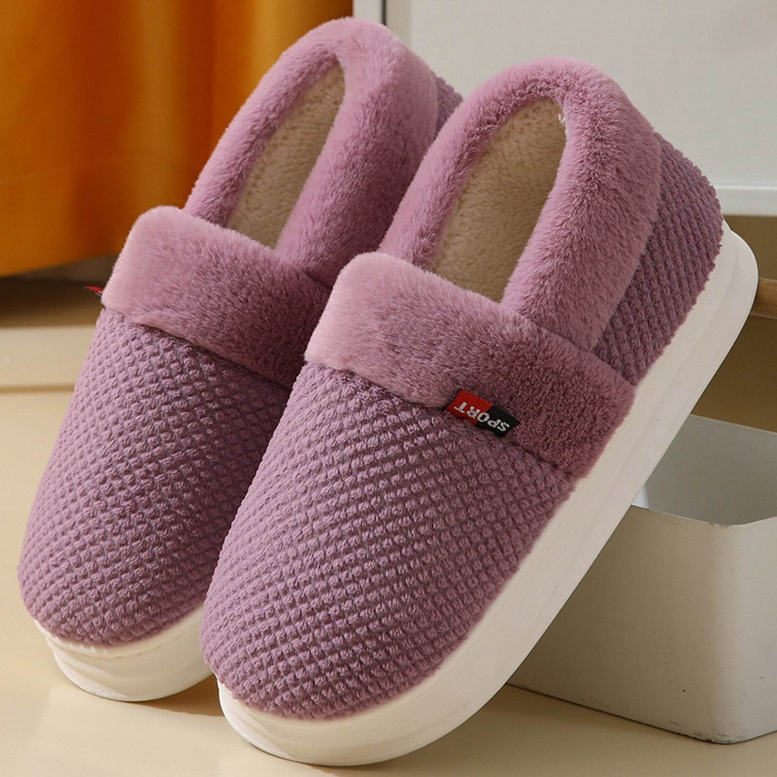 WOYY Women's Winter Slippers Fuzzy Memory Foam Closed Back Slippers ...