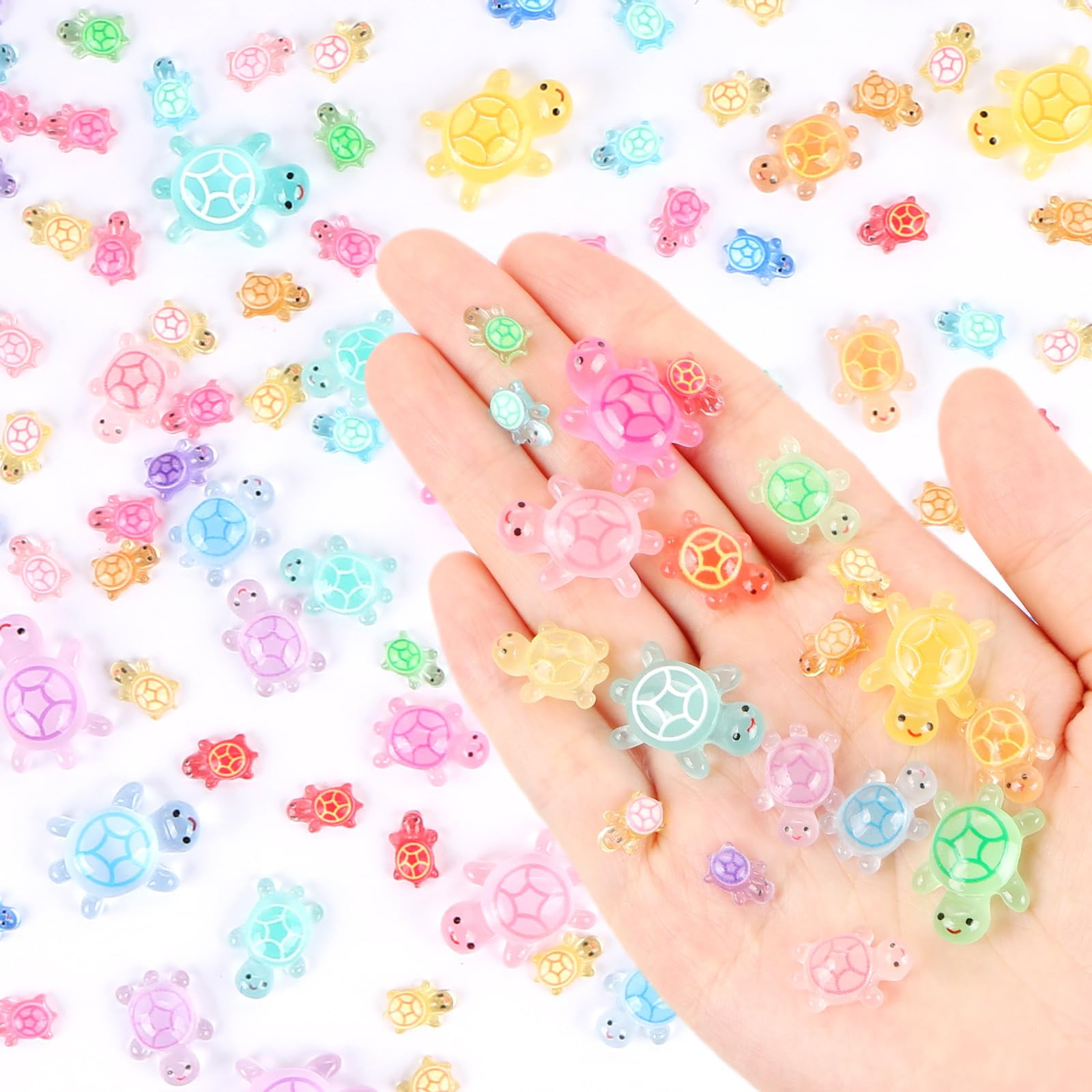 WOZADU 200 PCS Luminous Mini Resin Turtles Figures for Crafts 3 Sizes ...