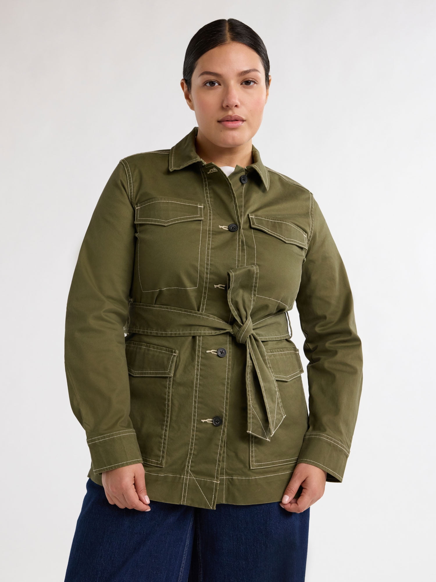 Free Assembly Women's Plus Utility Jacket, Cotton, Belted, Sizes XS-4X ...