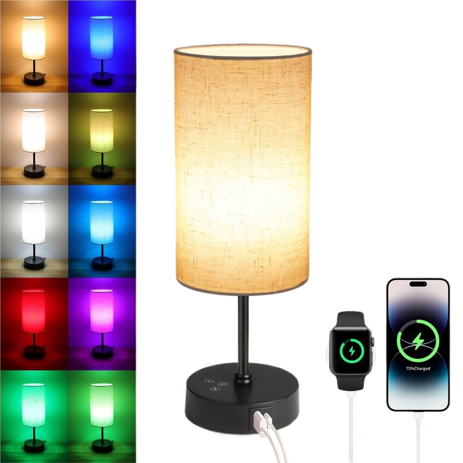 WP Infinitely Dimmable Bedroom Small Bedside Lamp with Linen Shade ...