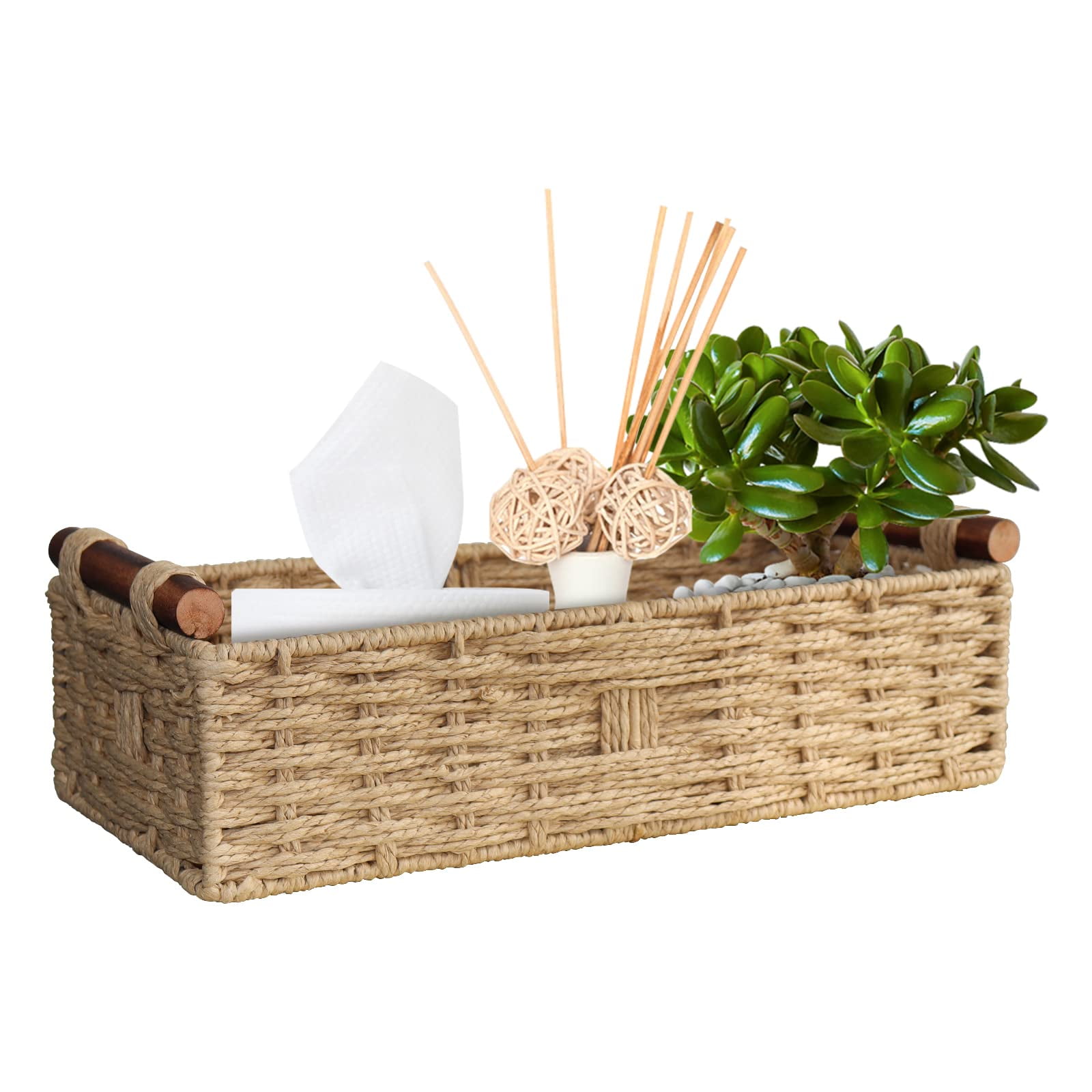 WP Round Paper Rope Storage Basket Wicker Storage Basket with Handle ...