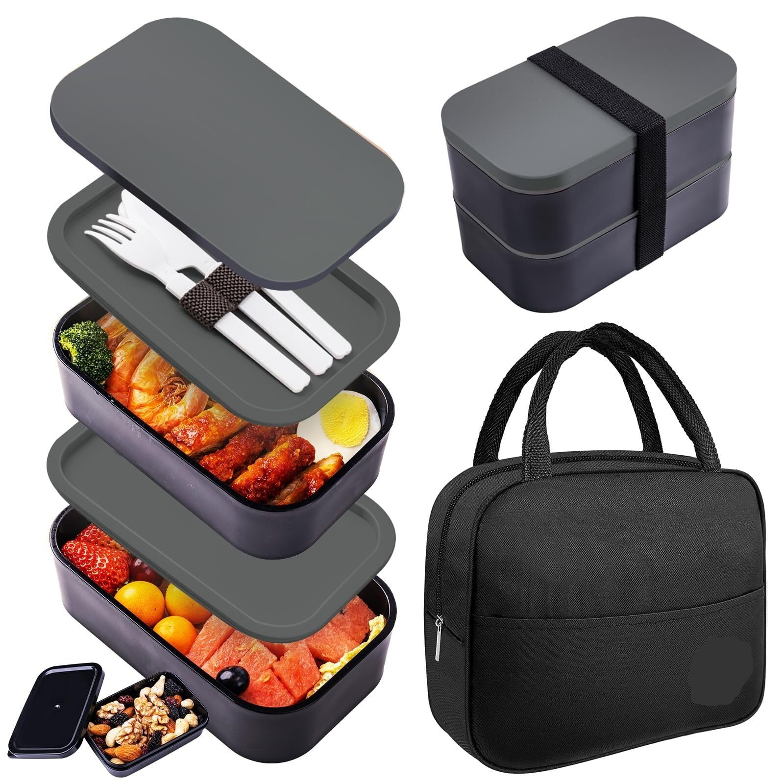 WP Stackable Bento Box with Utensils Microwave Safe, All-in-One Meal ...