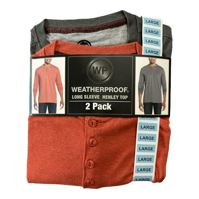 WP Weatherproof Men's 2-Pack Long Sleeve Brushed 4-Button Henley Tops ...