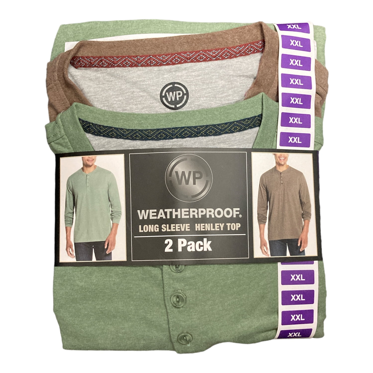 WP Weatherproof Men's 2-Pack Long Sleeve Brushed 4-Button Henley Tops ...