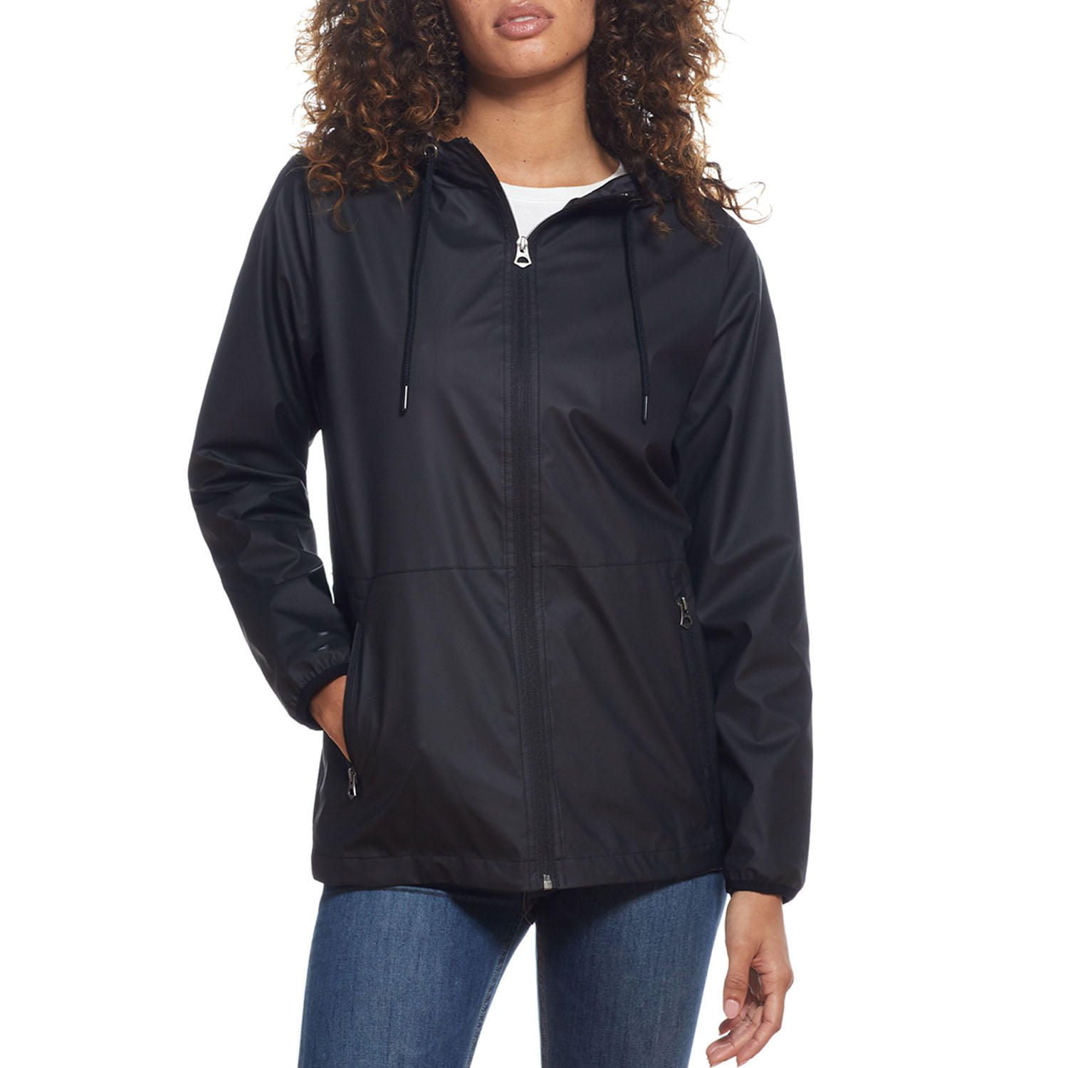 WP Weatherproof Women's Lightweight Full Zip Rain Slicker Jacket (Black ...