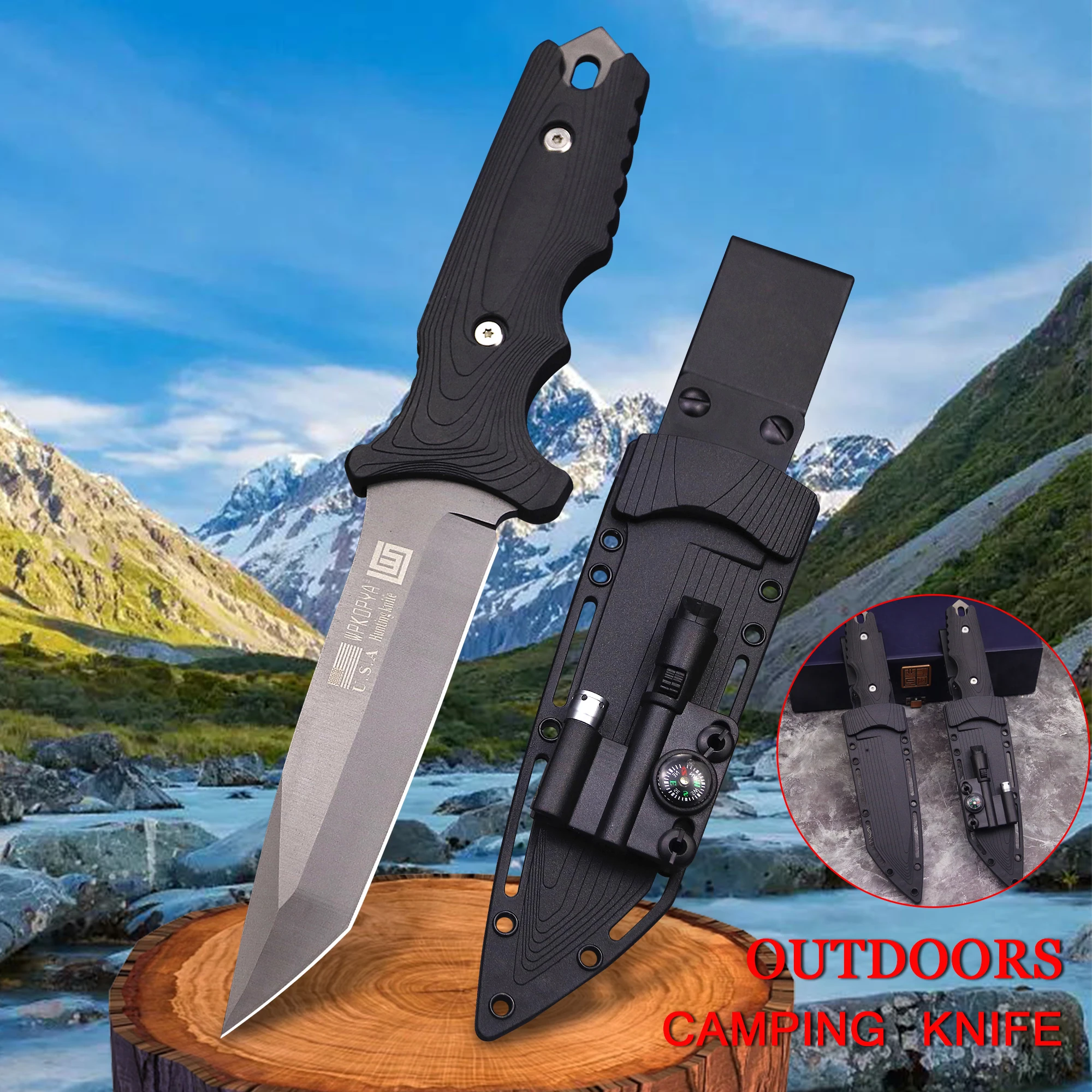 WPKOPYA(USA)Multifunctional outdoor hunting knife Jungle camping knife ...