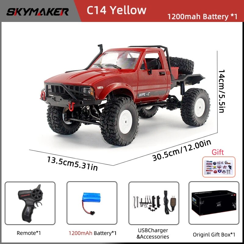 WPL C14 1:16 2.4G 2CH 4WD Mini Off-road RC Semi-truck with Metal Chassis / TPR Tires / 15km/h 1/ ...