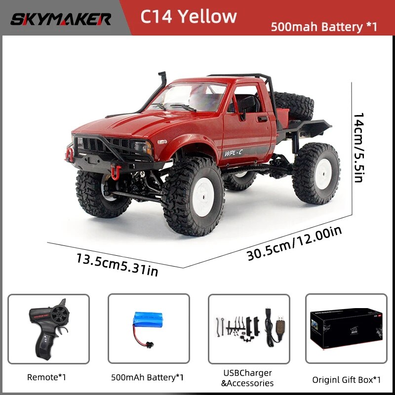 WPL C14 1:16 2.4G 2CH 4WD Mini Off-road RC Semi-truck with Metal Chassis / TPR Tires / 15km/h 1/ ...