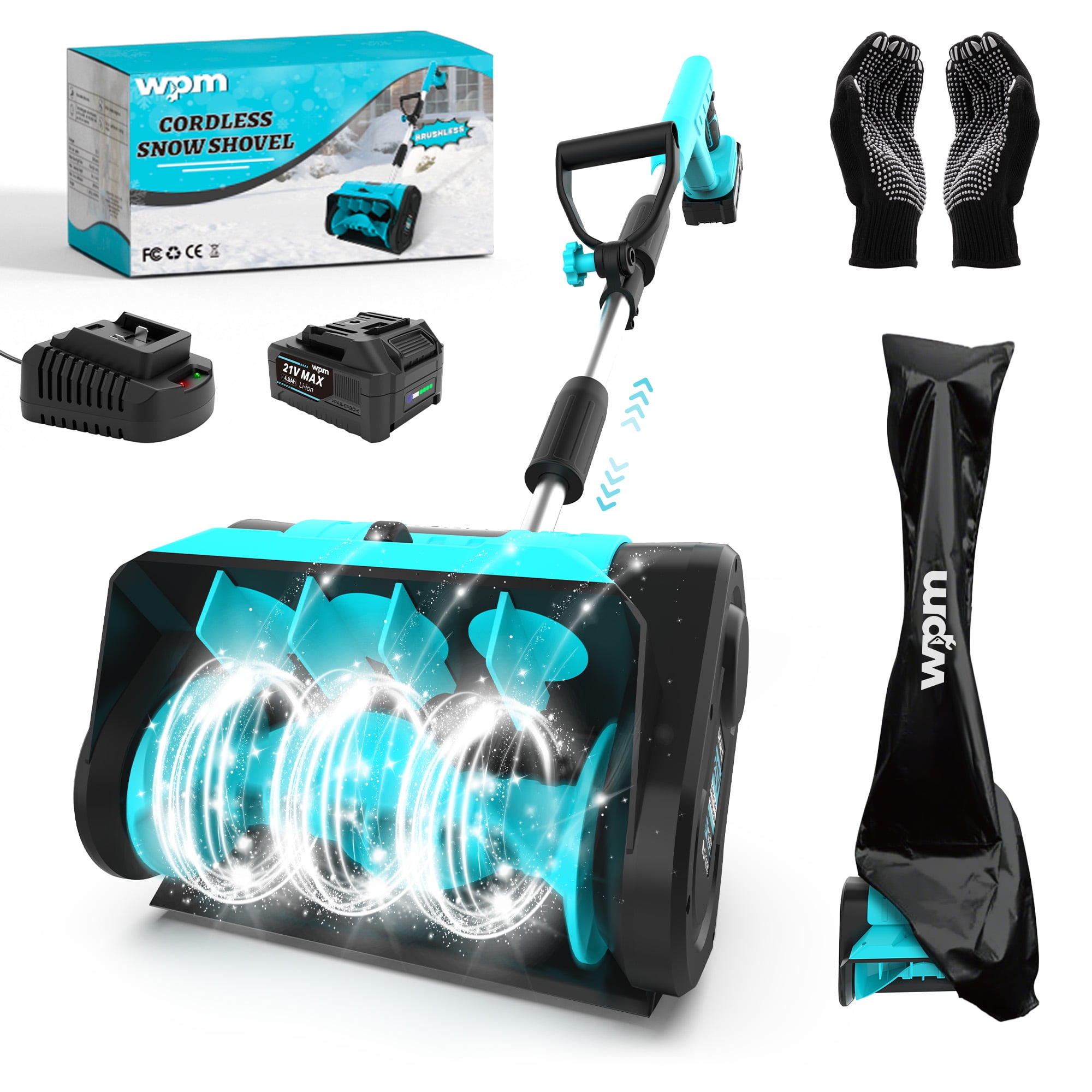 WPM 21V Brushless Electric Snow Shovel Cordless, 12" Cordless Snow ...